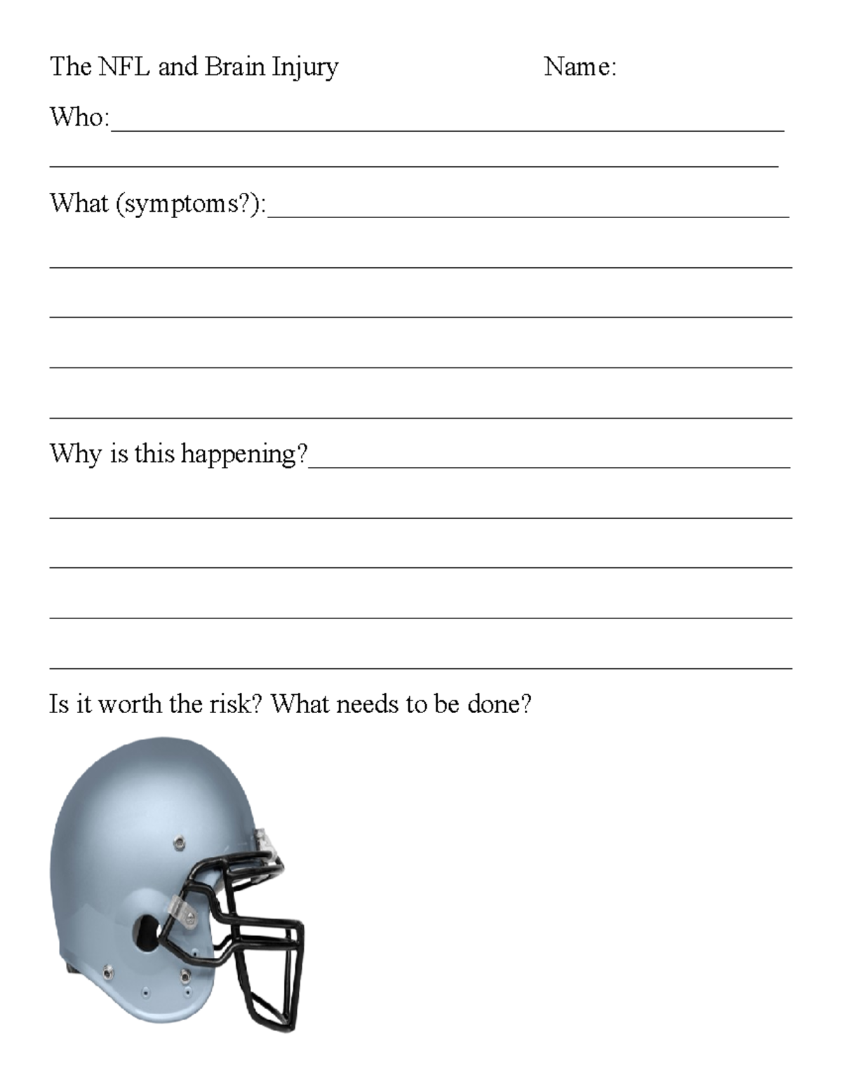 The NFL and Brain Injury Sheet - The NFL and Brain Injury Name: - Studocu
