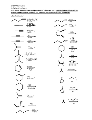 CH 237 Pre-recitation Worksheet 2 Sp 2021 - CH 237 R Spring 2021 ...
