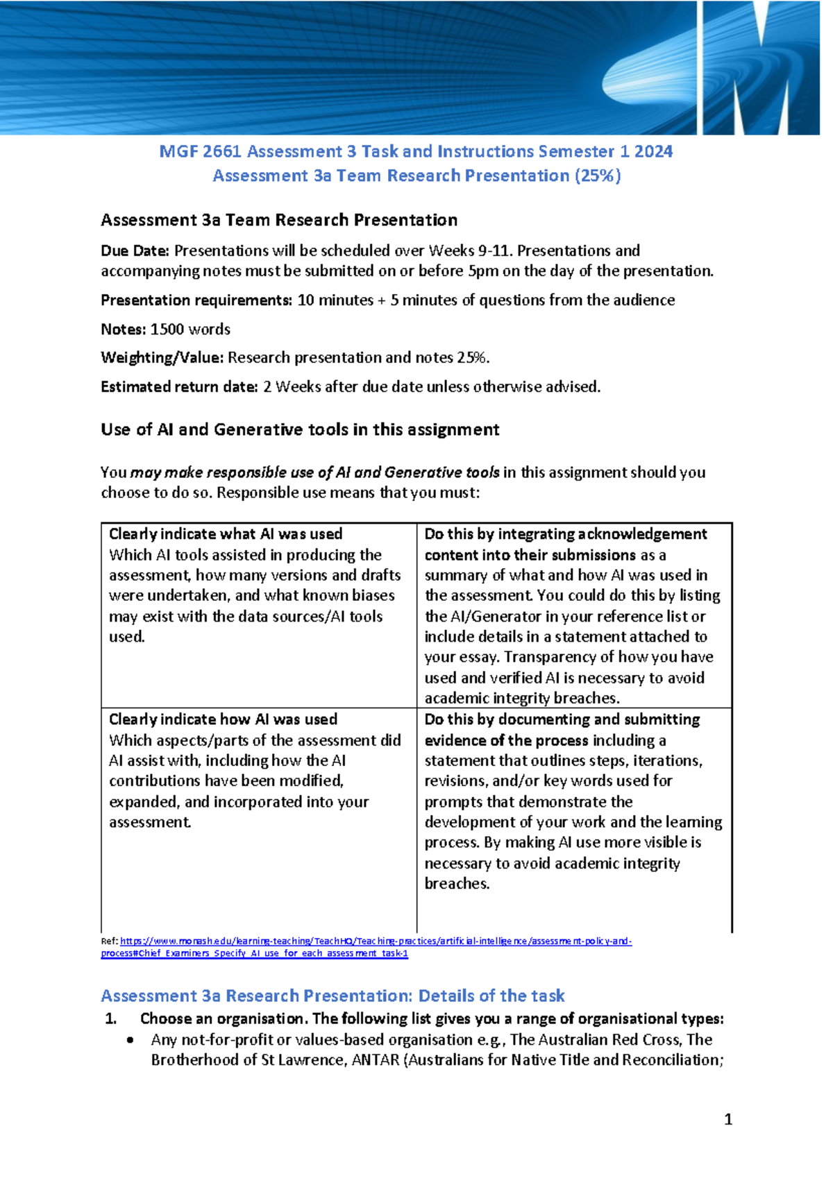 MGF 2661 Assignment 3a task and instructions Sem 1 2024 - MGF 2661 ...