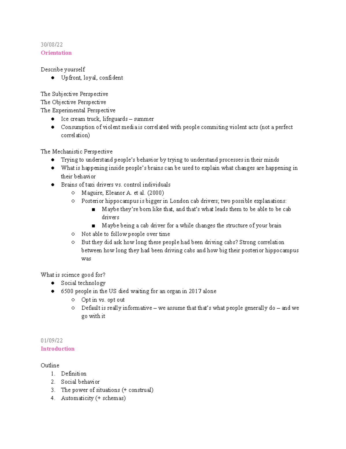 Social psychology #1 - Andrea Heberlein - 30/08/ Orientation Describe ...