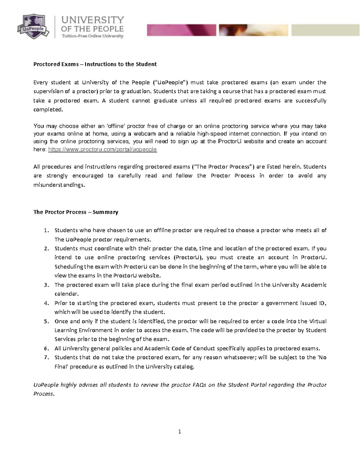 Proctor instructions - fvfd - 1 Proctored Exams – Instructions to the ...