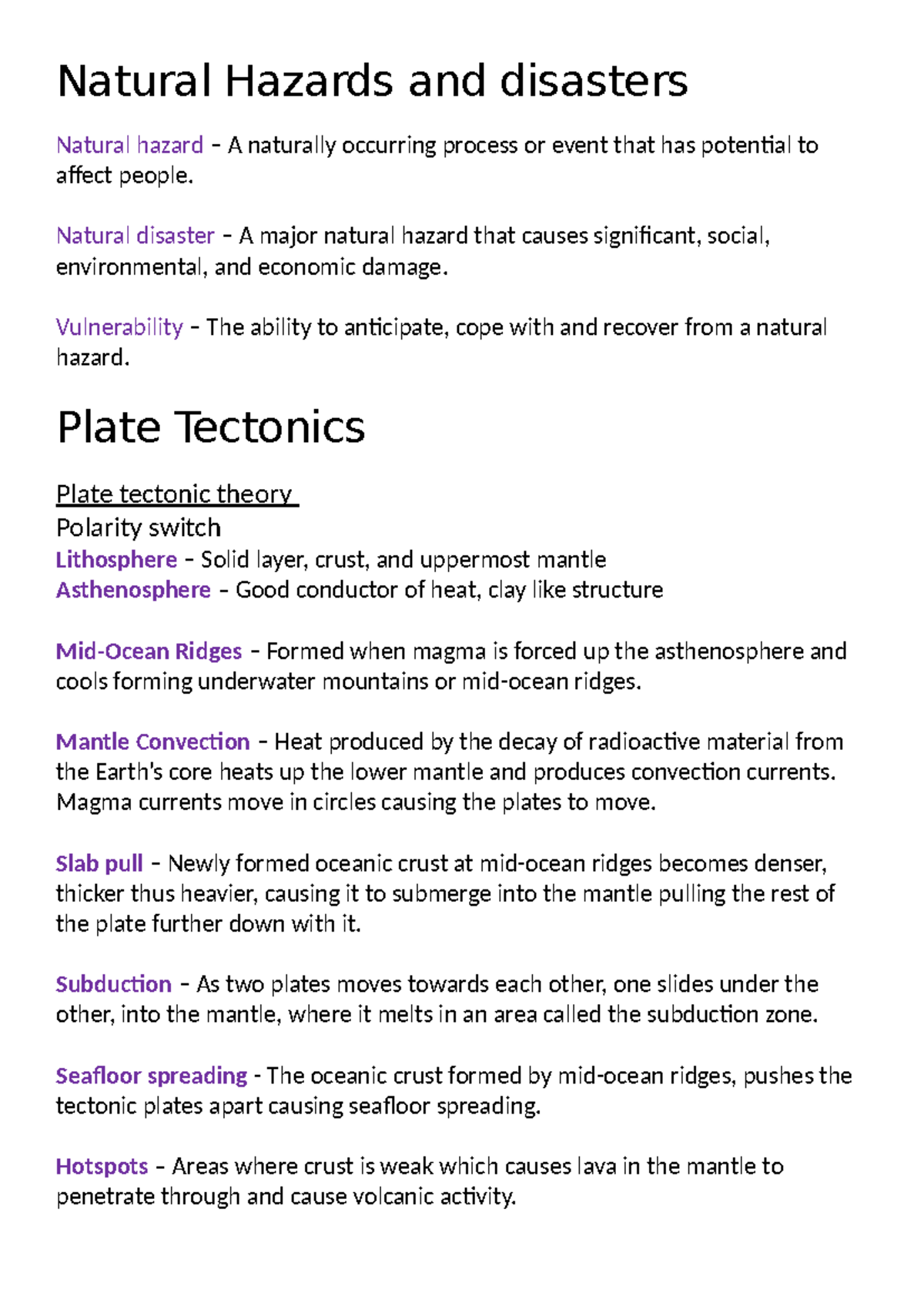Unit 1 fulll notes Tectonic Proccesses and hazards .docx - Natural ...