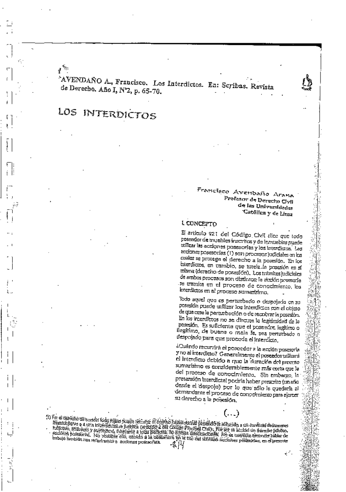 15 Los Interdictos- Francisco Avendaño - Derecho Civil I - ULIMA - Studocu