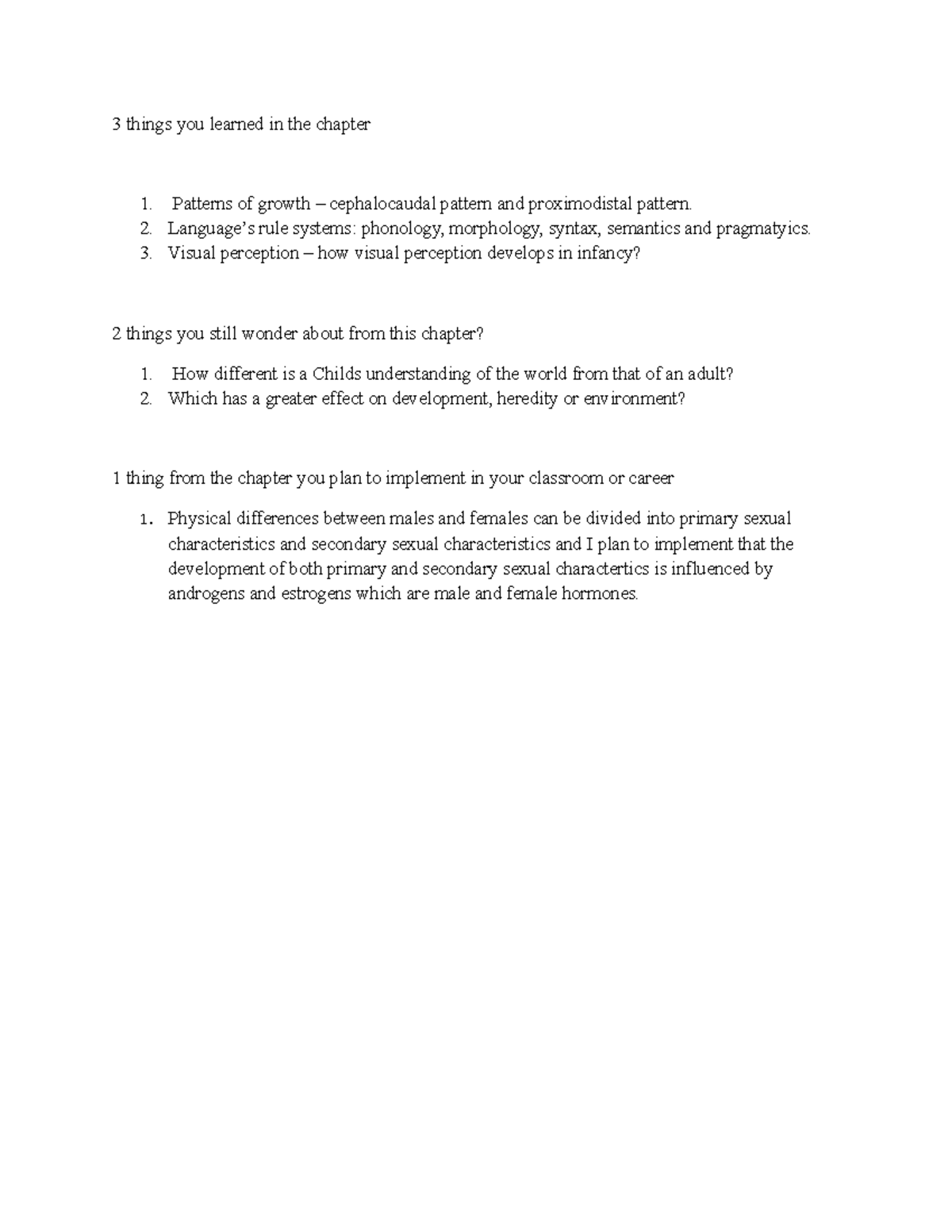 3 things you learned in the chapter - 3 things you learned in the ...