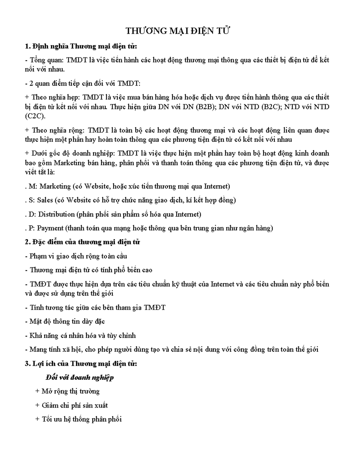 ÔN TMĐT - Ôn TMĐT - THƯƠNG MẠI ĐIỆN TỬ Định nghĩa Thương mại điện tử ...