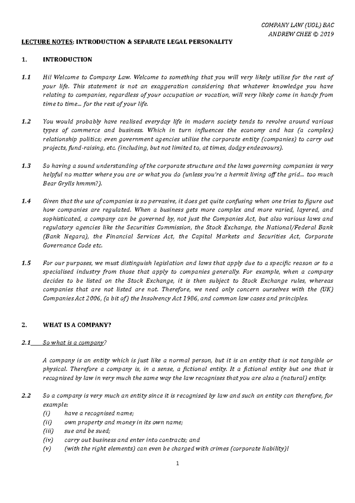 Lecture 1 (SLP)[amended 190921 ] - ANDREW CHEE © 2019 LECTURE NOTES ...