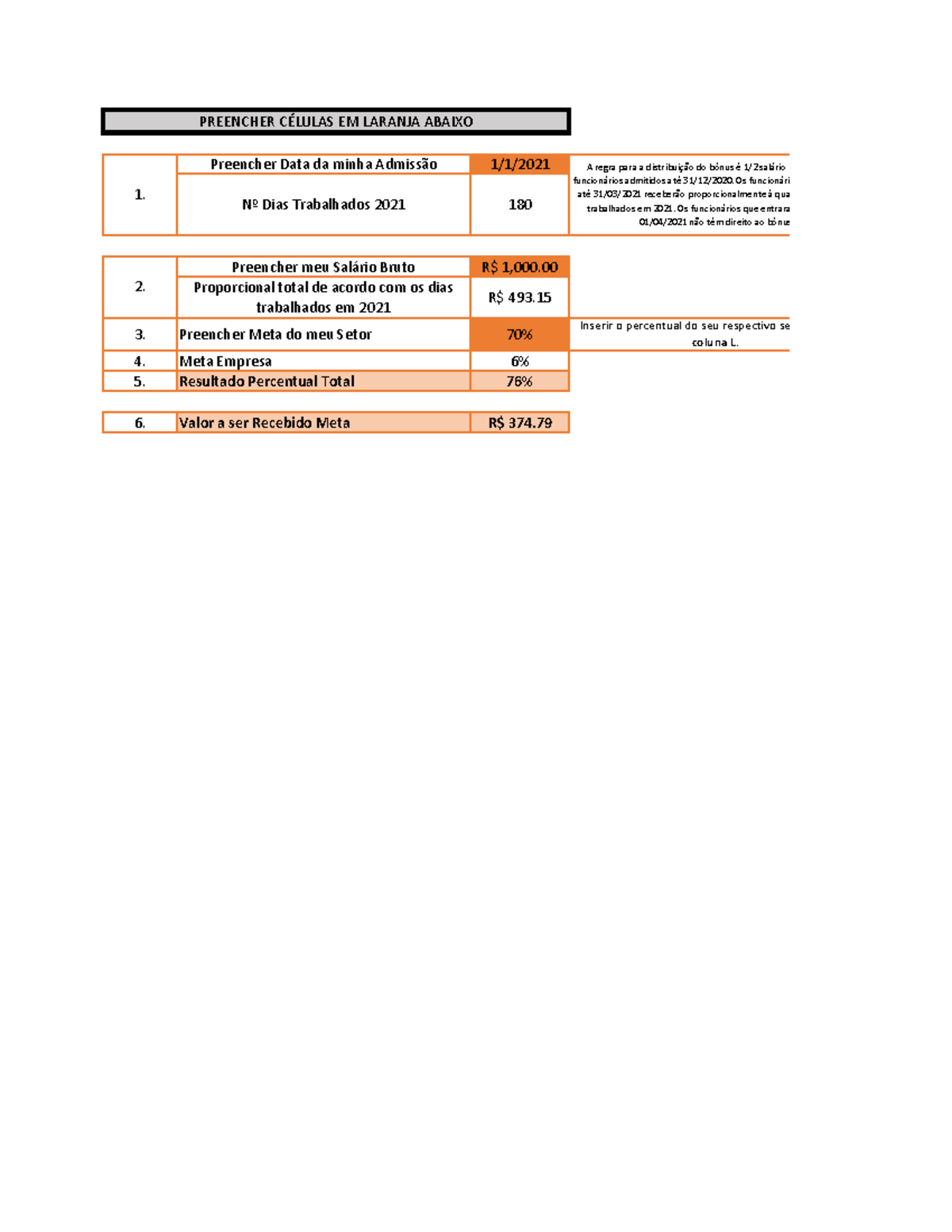 Calculadora de Bônus - Cálculo da Meta - Preencher Data da minha ...
