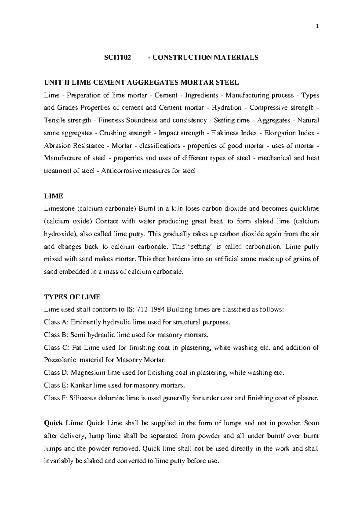 Note 1469081144 - SCI1102 - CONSTRUCTION MATERIALS UNIT II LIME CEMENT ...