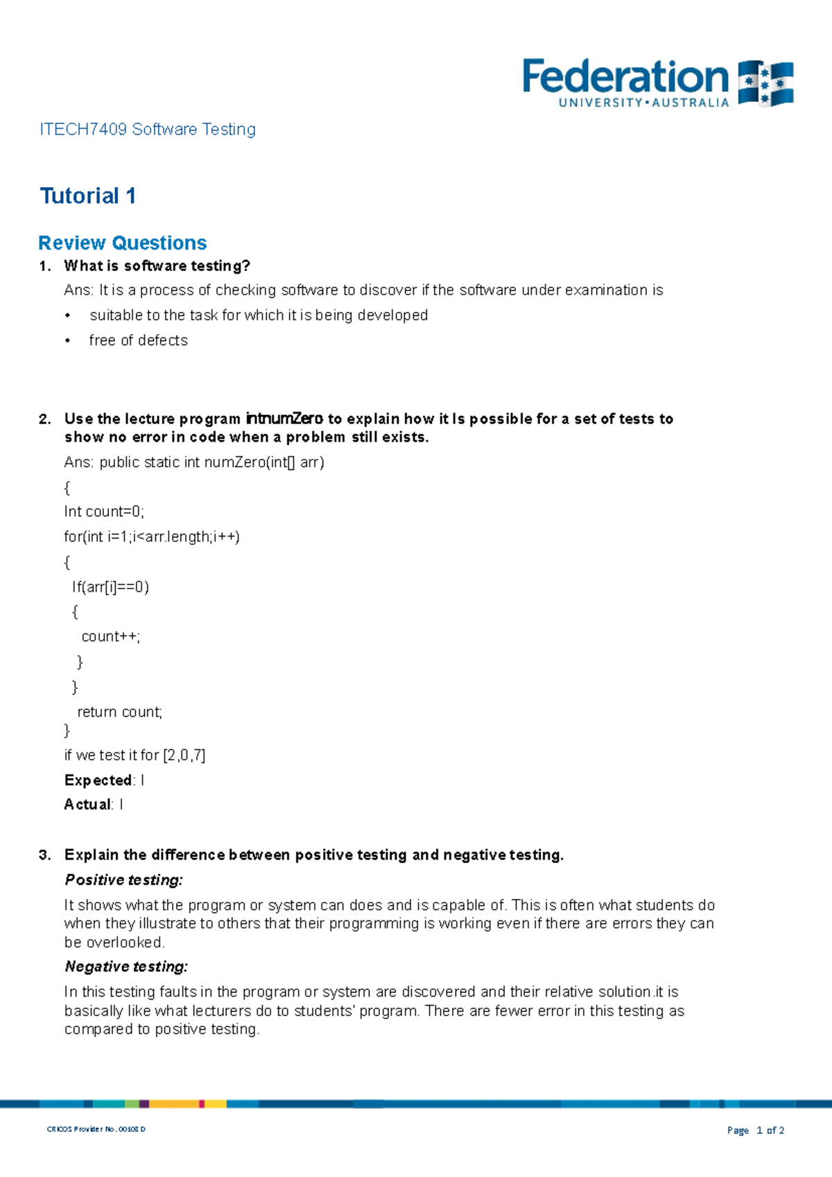 ITECH7409- Tutorial 1 - ITECH7409 Software Testing Tutorial 1 Review ...