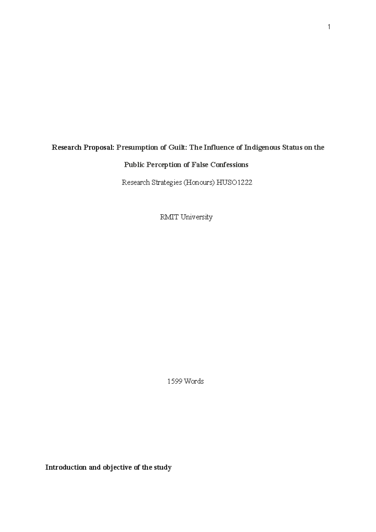 Research Proposal Presumption of Guilt The Influence of Indigenous ...