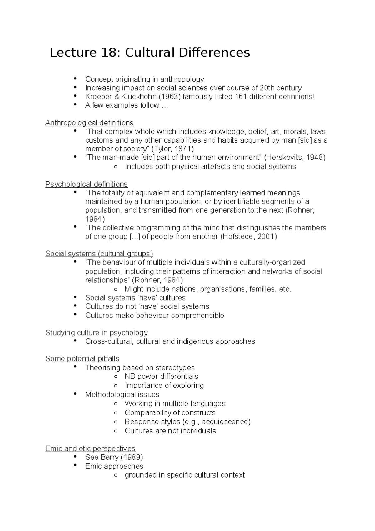 Lecture 18 Cultural Differences - Lecture 18: Cultural Differences ...