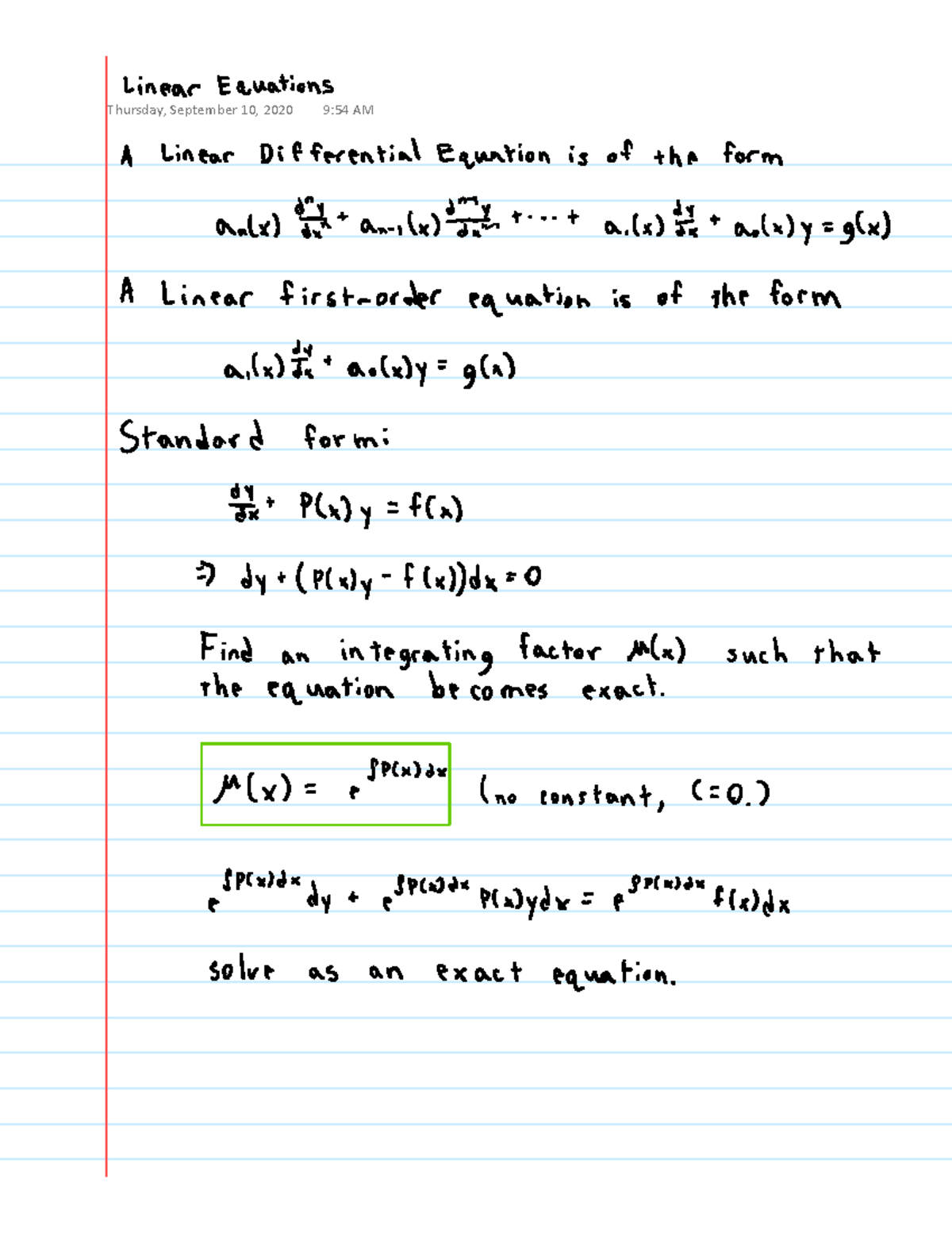 6 Linear Odes Math 353 With Kocic Math 353 Thursday September 10