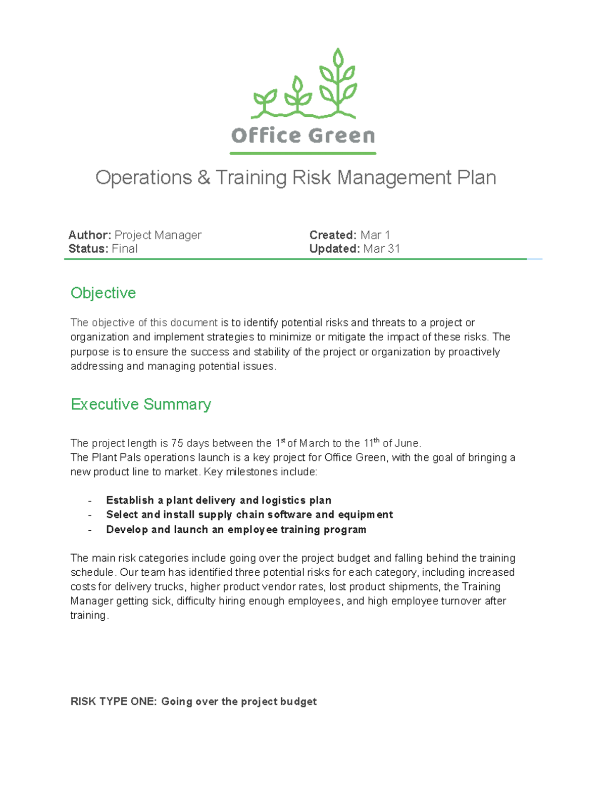 Activity-Template -Risk-management-plan - Operations & Training Risk ...