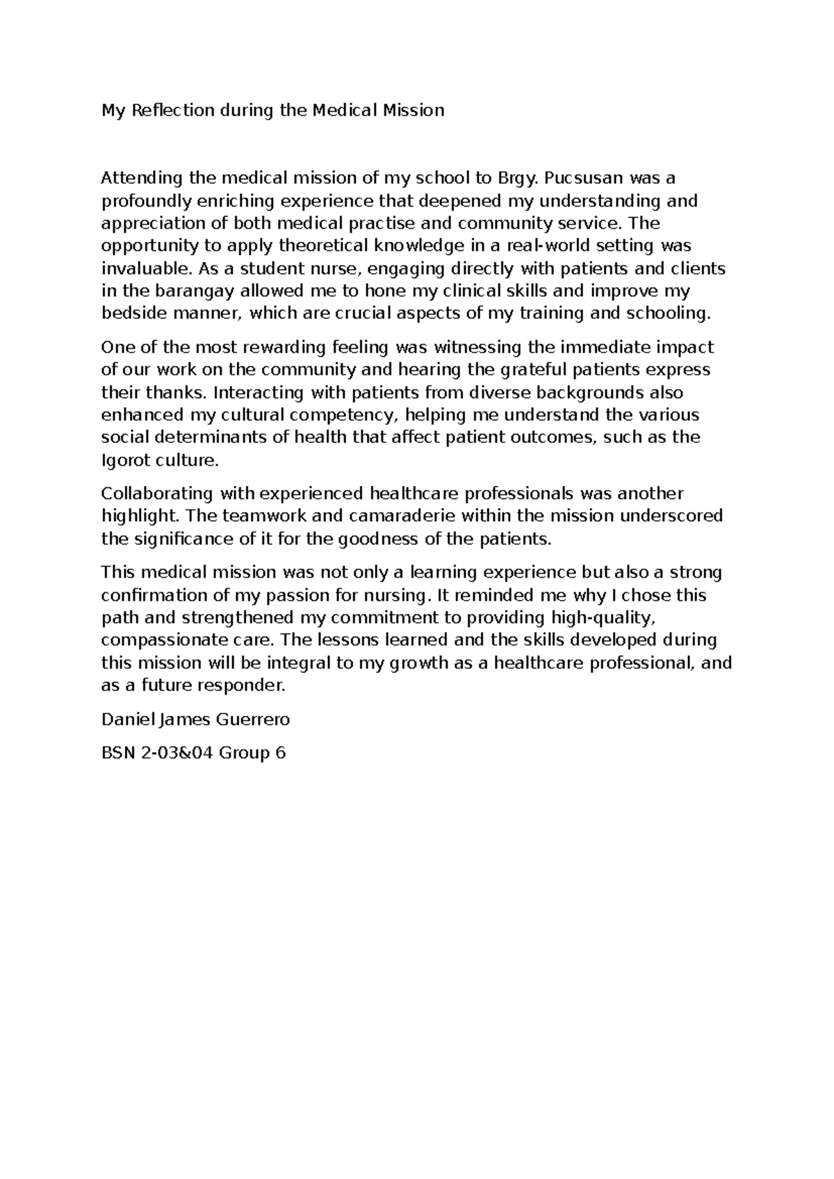 Reflection-medmission - My Reflection during the Medical Mission ...