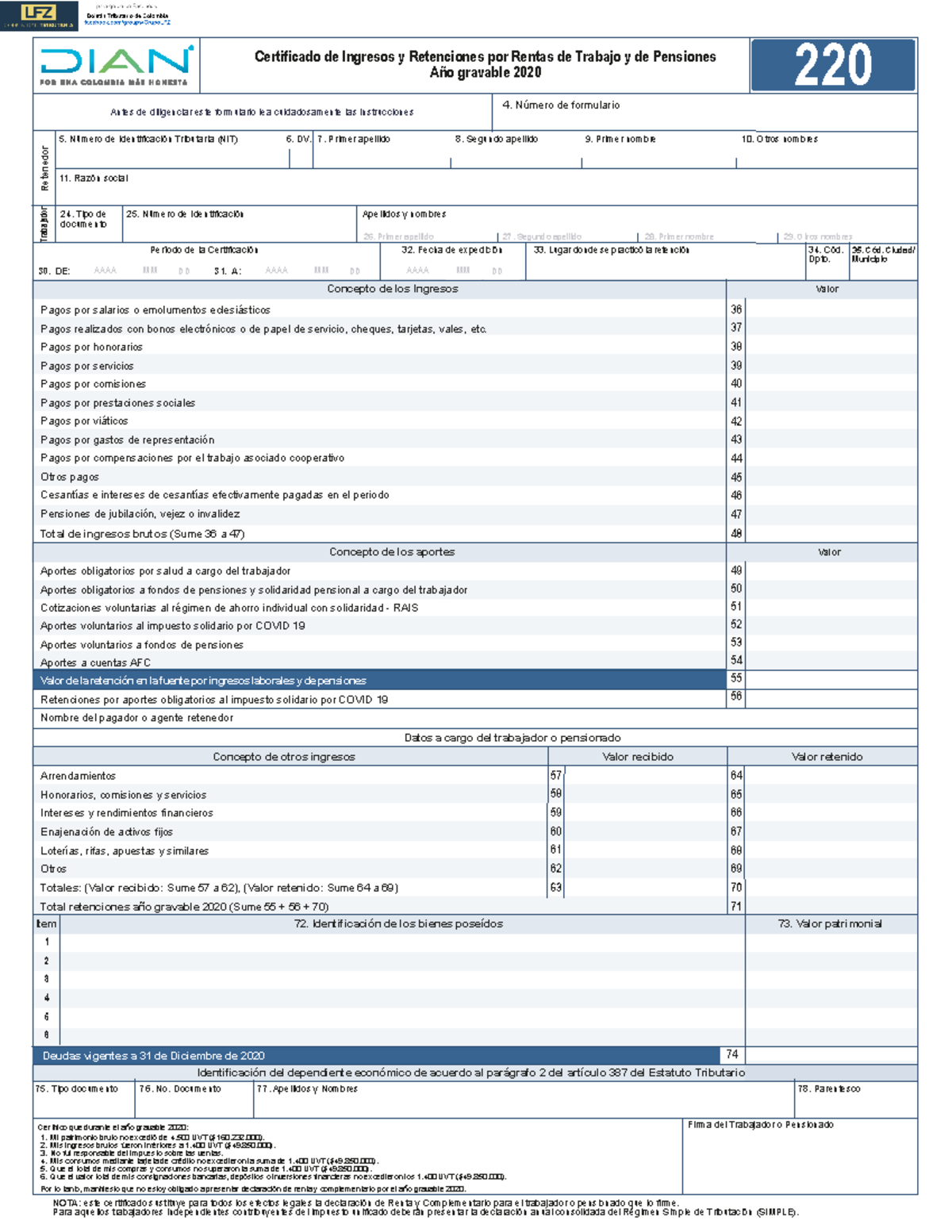 2021. Formulario 220 de 2021 (PDF Editable) M - 30. DE: AAAA MM DD AAAA ...