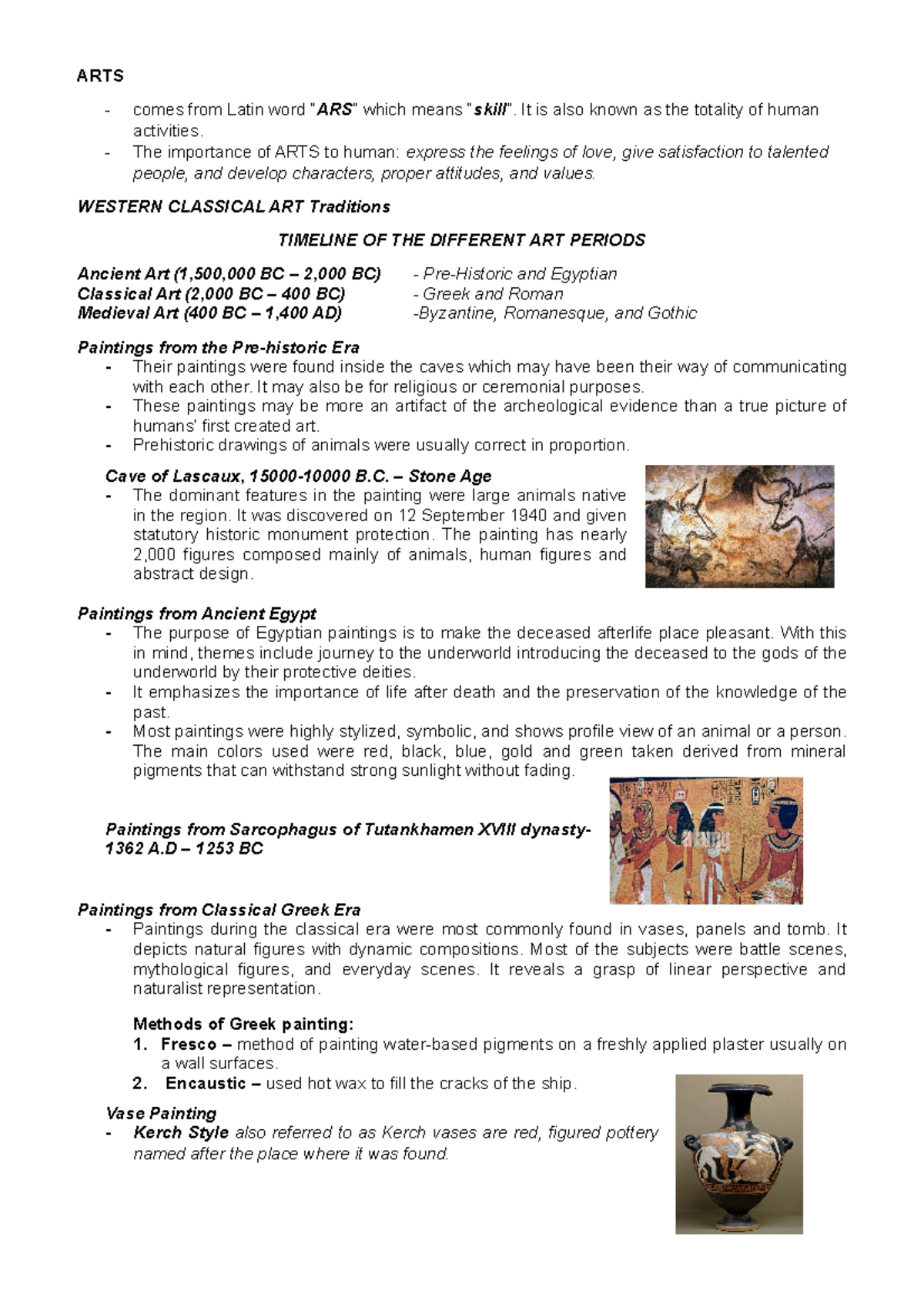 Quarter 1 Grade 9 ARTS Handout - ARTS comes from Latin word “ARS” which ...