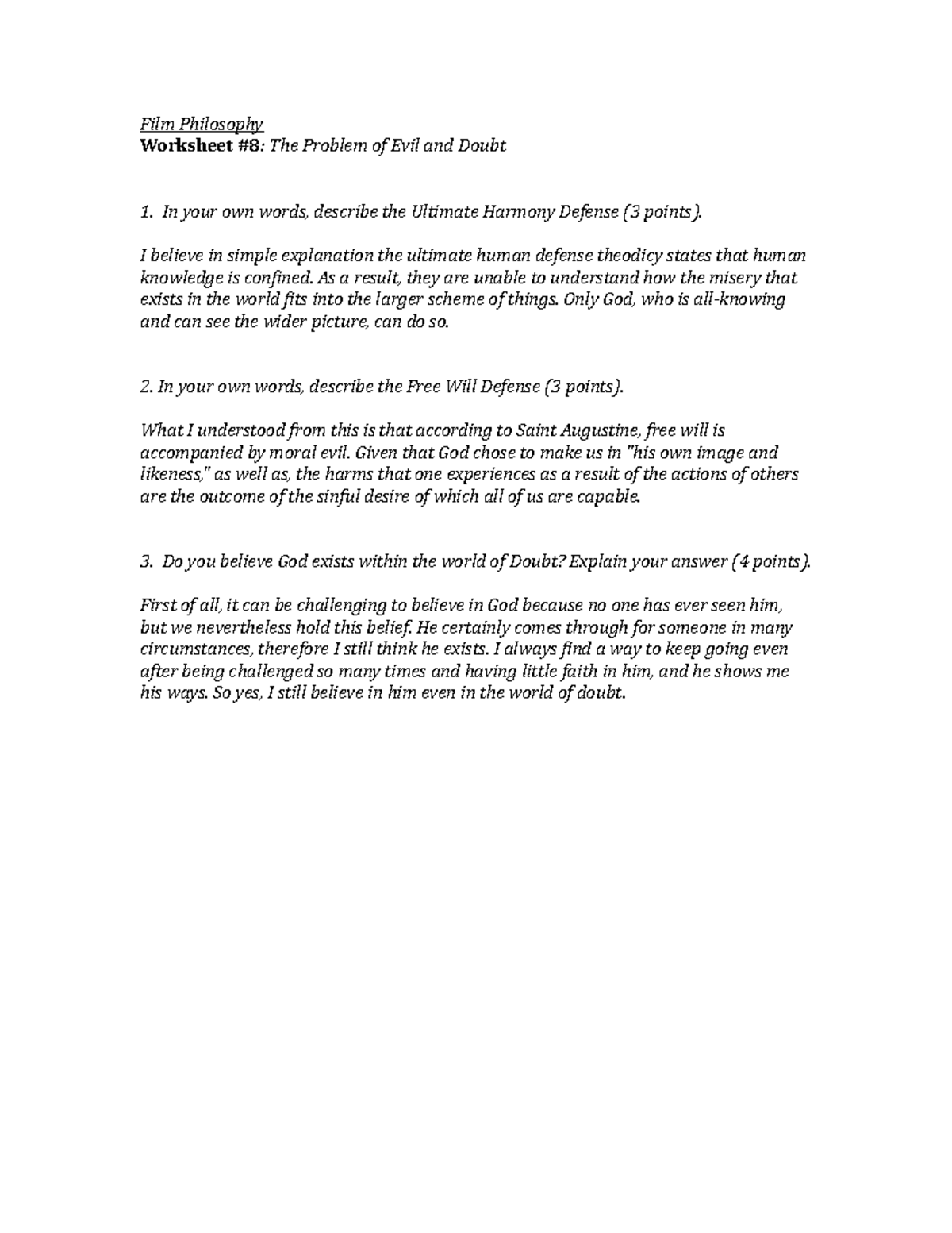 Worksheet #8 - Study material - Film Philosophy Worksheet #8 : The ...