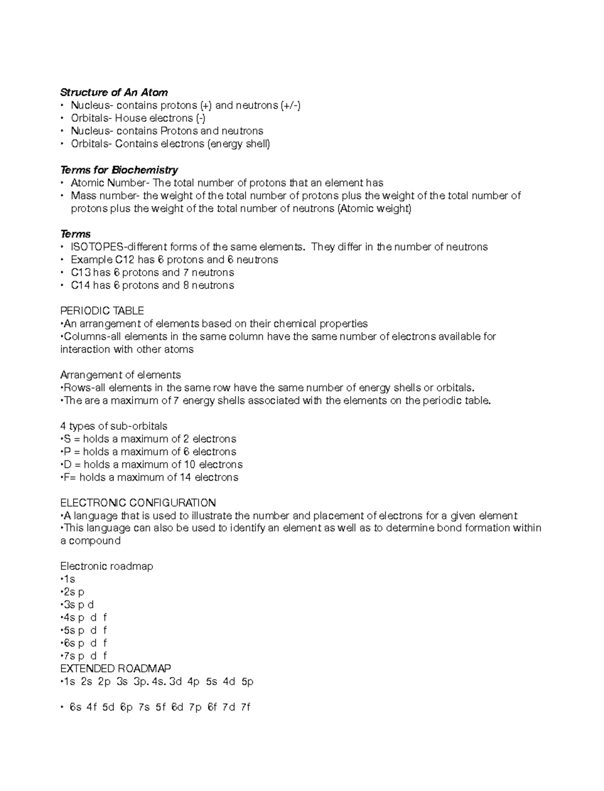 Biochemistry - Structure of An Atom Nucleus- contains protons (+) and ...