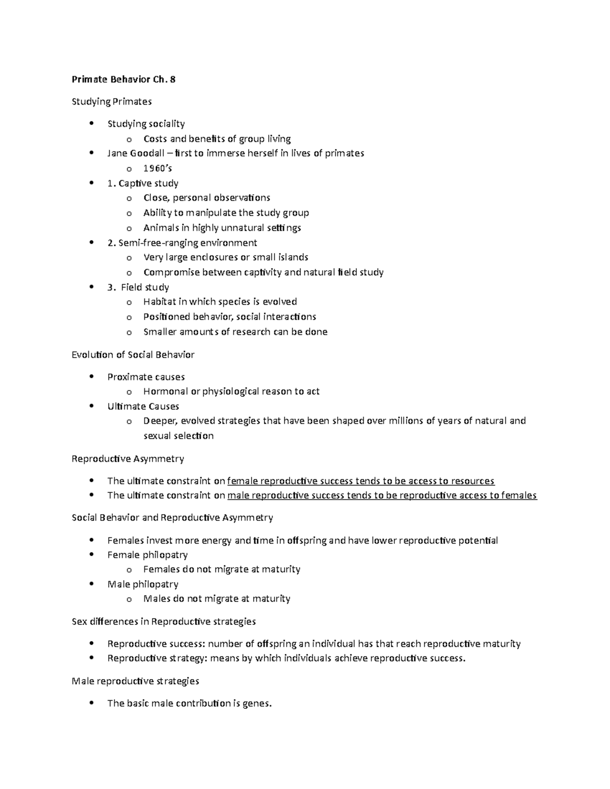 Ch 8 Primate Behavior - chapter 8 in class notes - Primate Behavior Ch ...