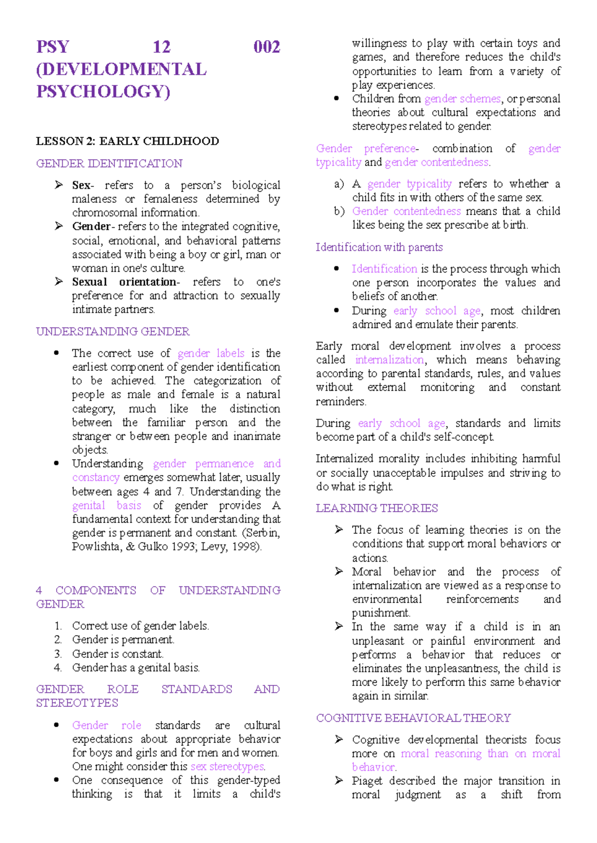 Dev psych lesson 2 - PSY 12 002 (DEVELOPMENTAL PSYCHOLOGY) LESSON 2 ...