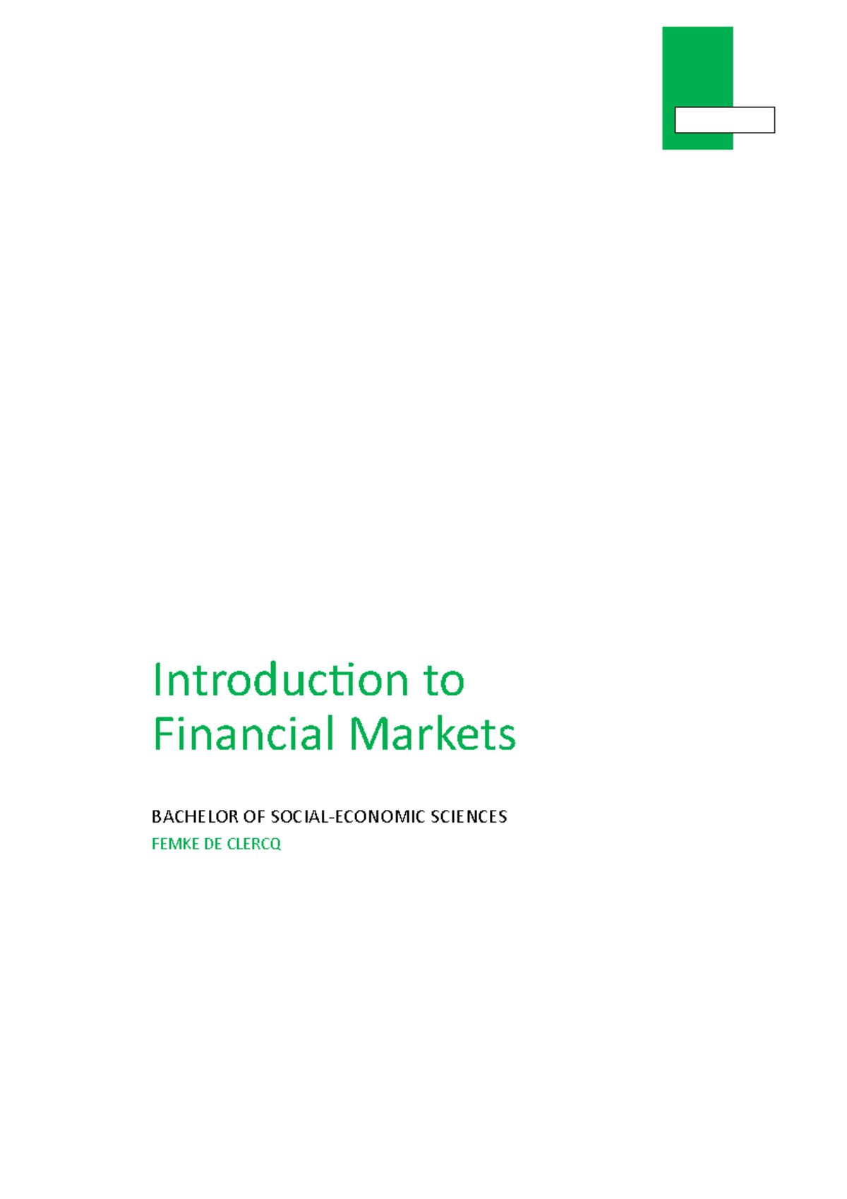 Introduction to Financial Markets notes - Introduction to Financial ...