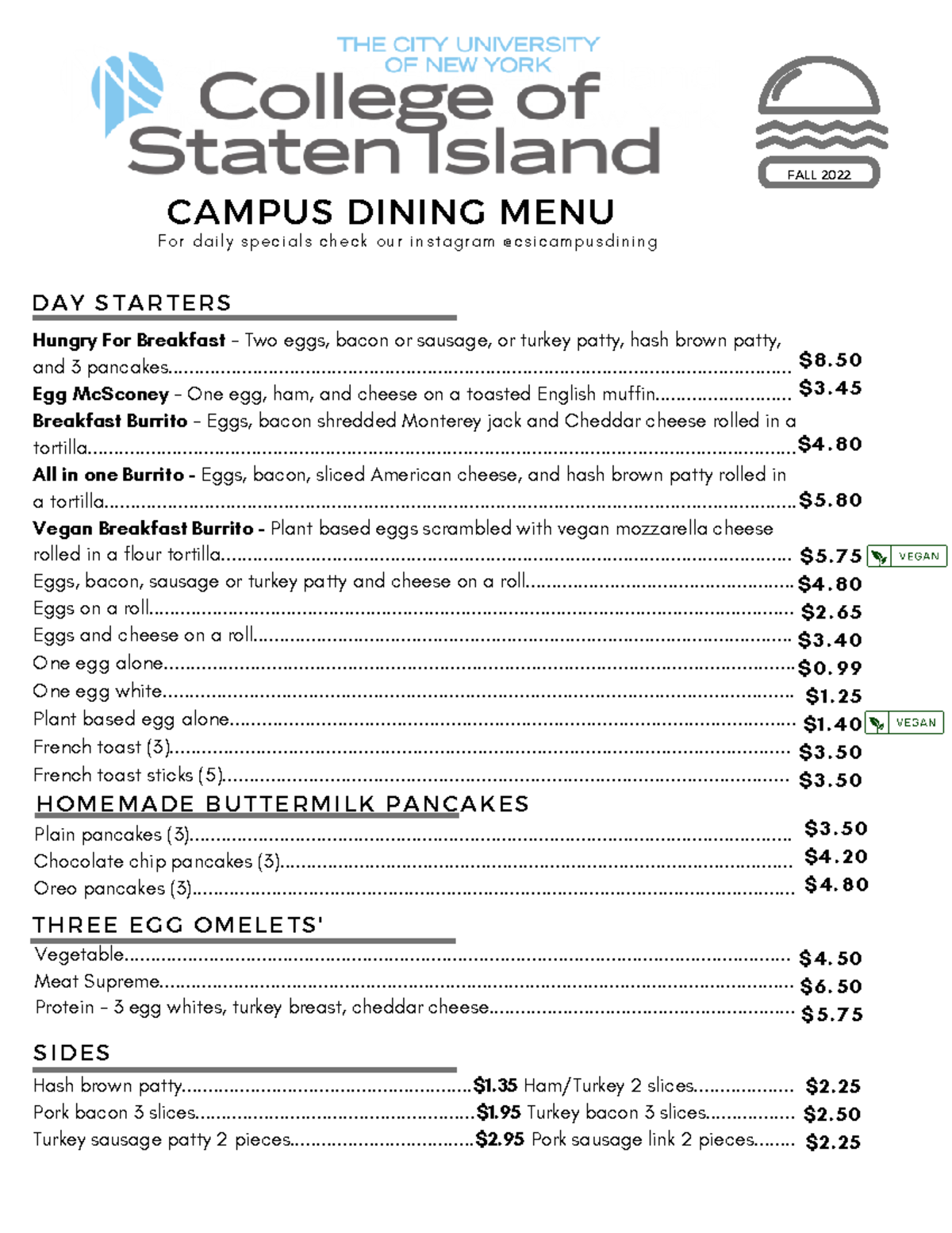 Campus Dining Main Caf Menu - FALL 2022 CAMPUS DINING MENU F o r d a i ...