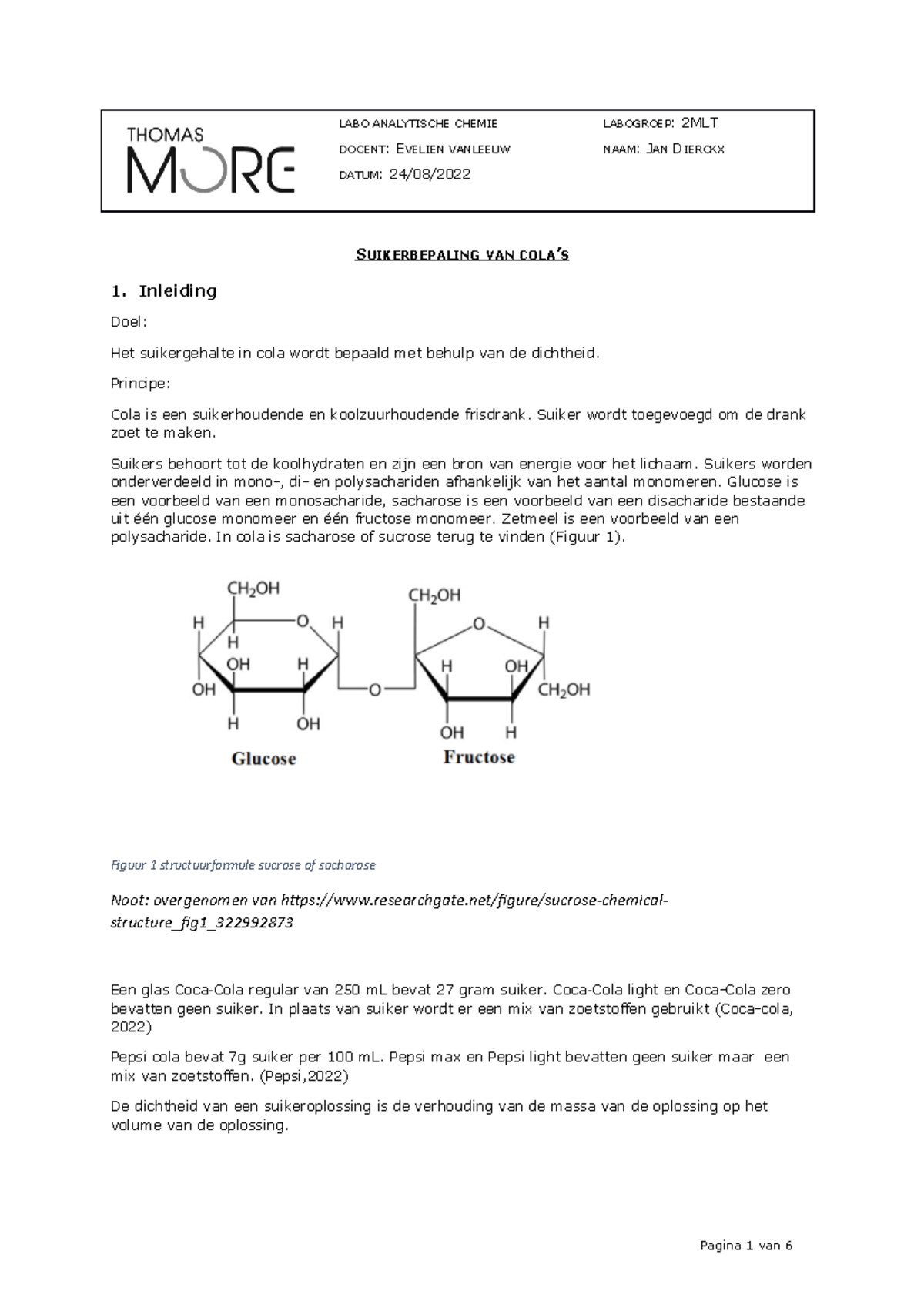 Verslag labo analytische chemie 2022 suikerbepaling cola - LABO ...
