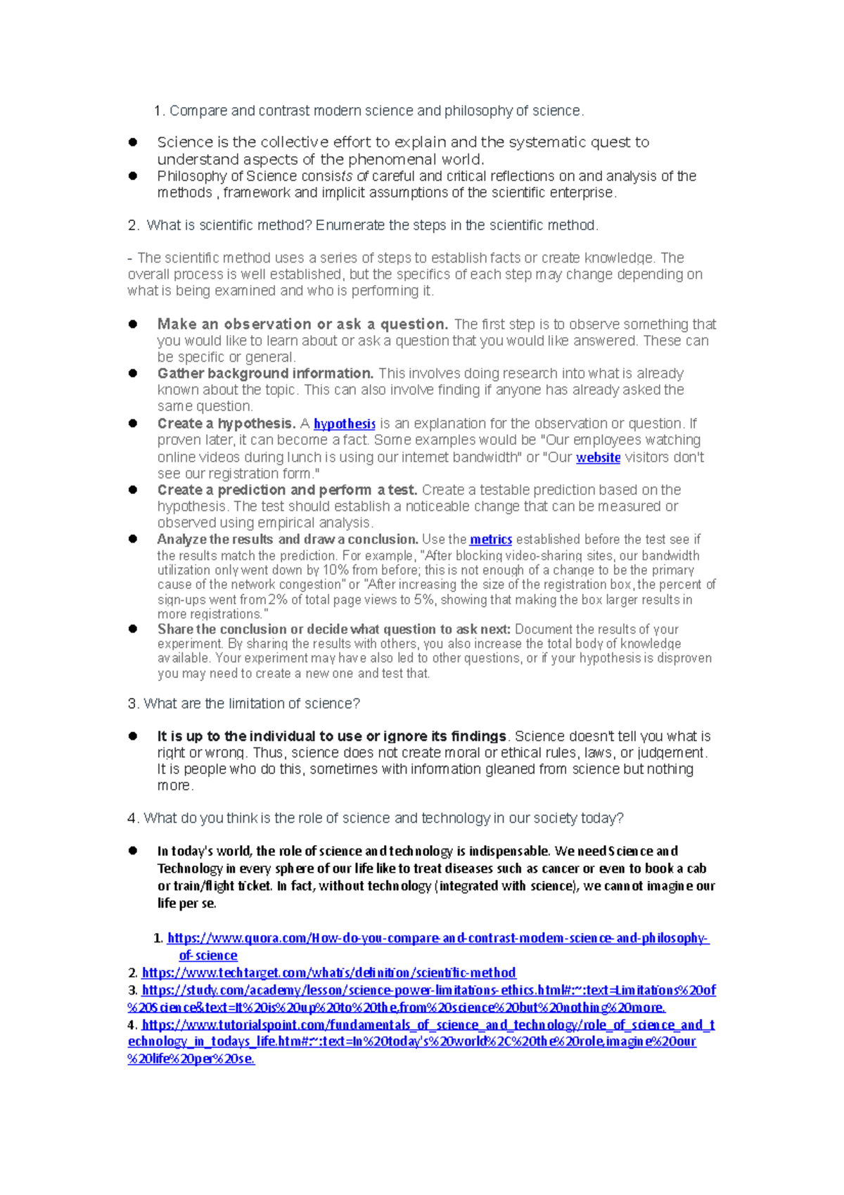 Compare and contrast modern science and philosophy (fred) - 1. Compare ...