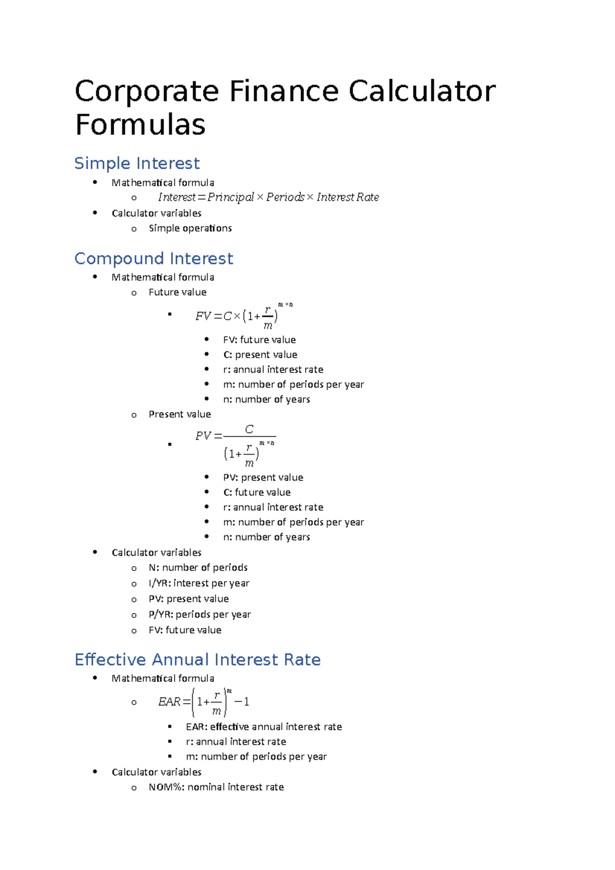 Calculator-Format - notes - Corporate Finance Calculator Formulas ...