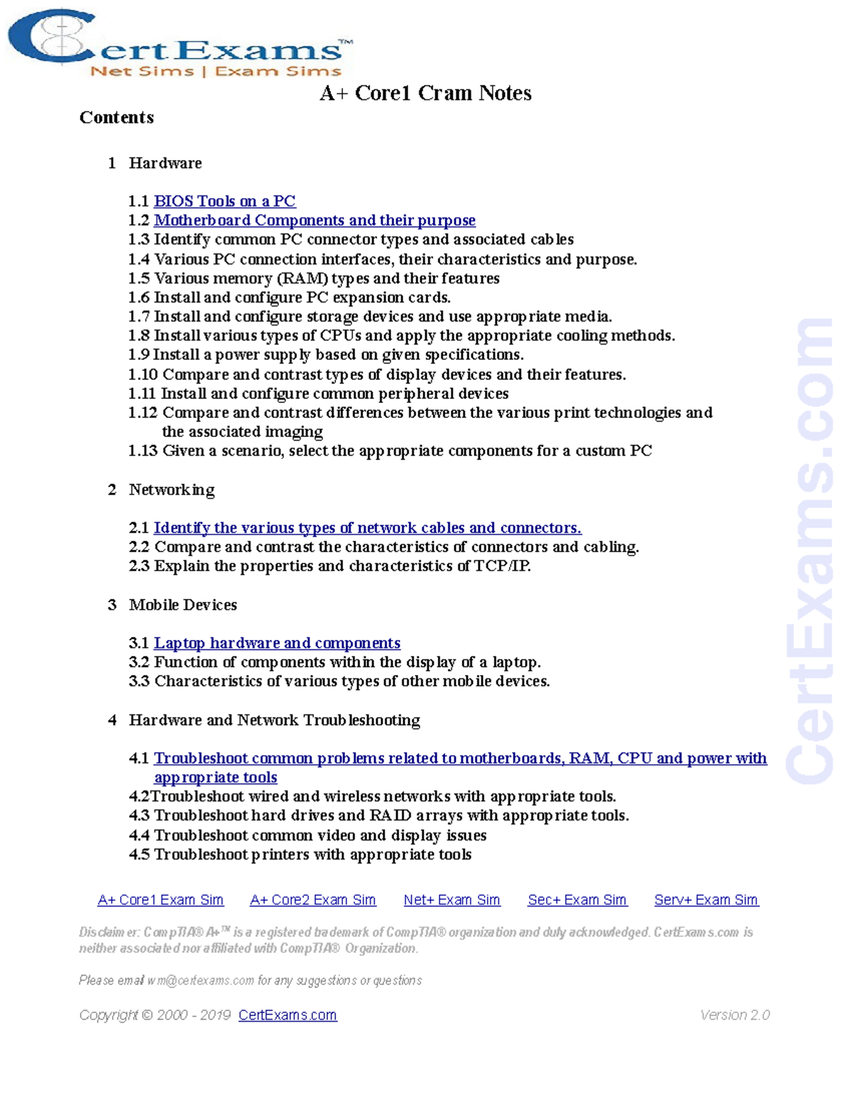 A plus core notes one general summary - A+ Core1 Cram Notes Contents 1 ...