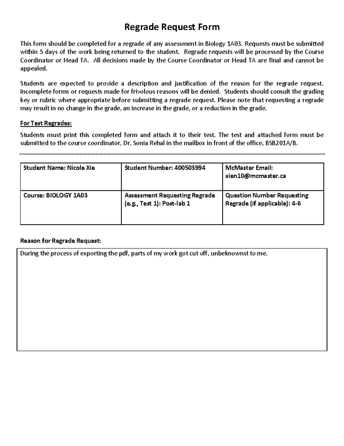 Regrade Request Form - Regrade Request Form This form should be ...