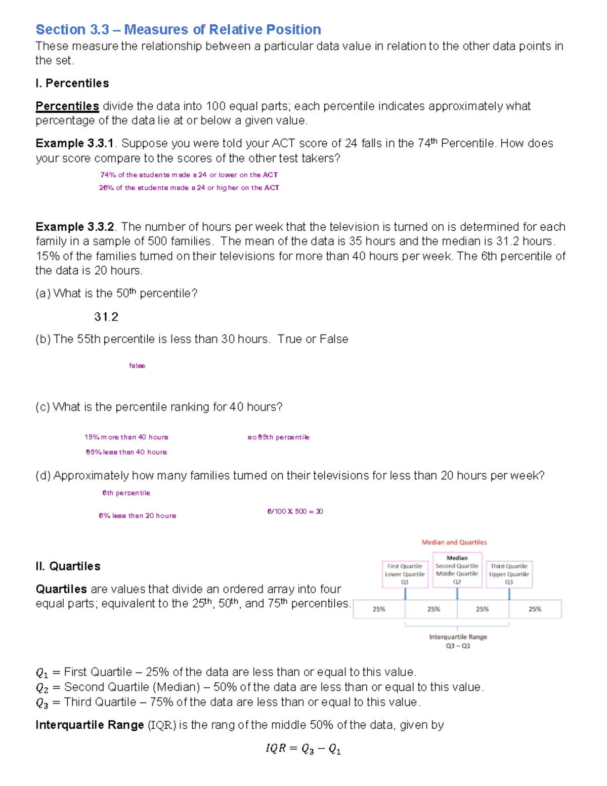 Chapter 3 Notes Pg 9 - Section 3 – Measures of Relative Position These ...