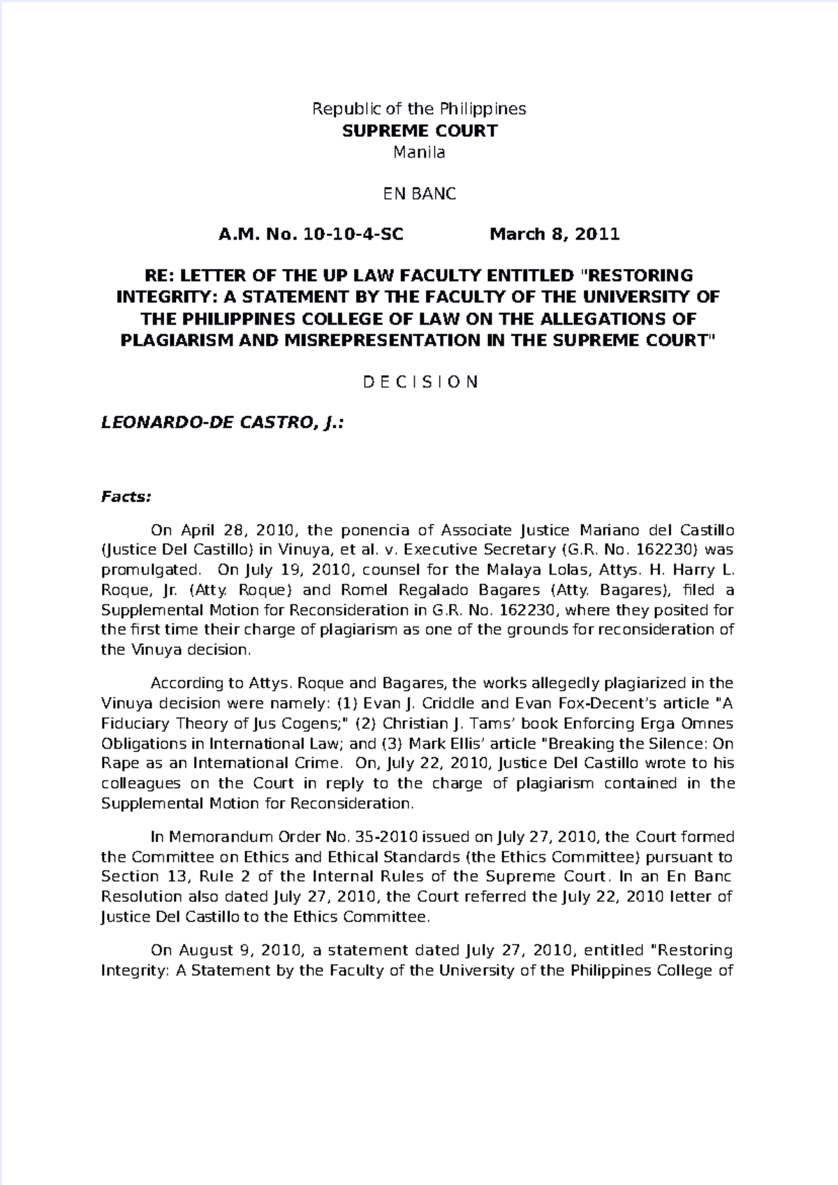 #34in re letter of up law faculty 2011 a case digest - Republic of the ...