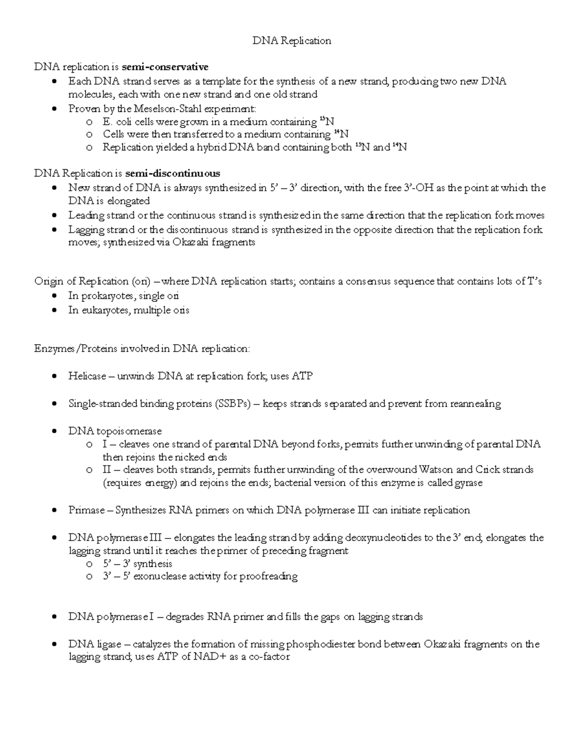 DNA Replication - Biochem Unit V - DNA Replication DNA replication is ...