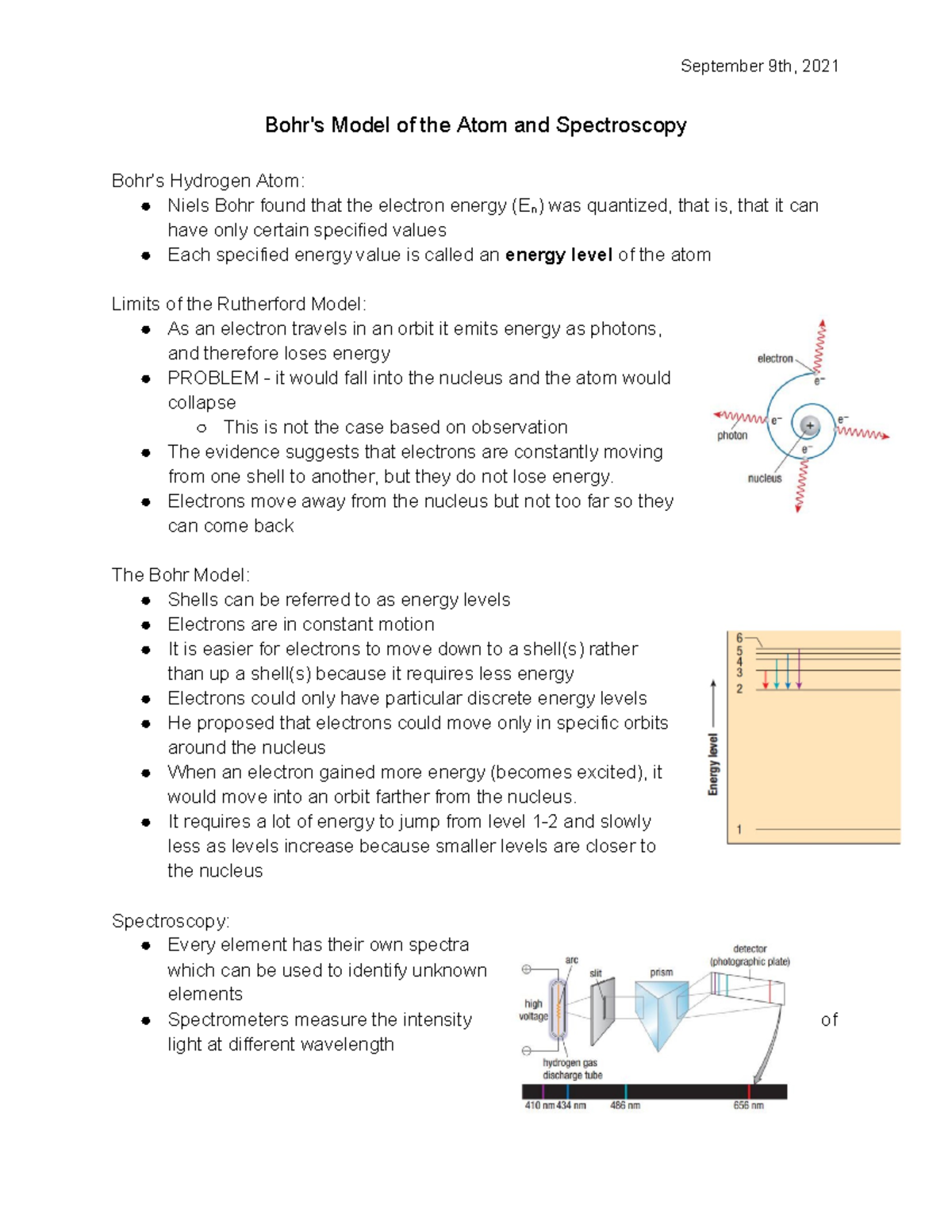 SCH4UA Bohr s Model of the Atom and Spectroscopy - September 9th, 2021 ...