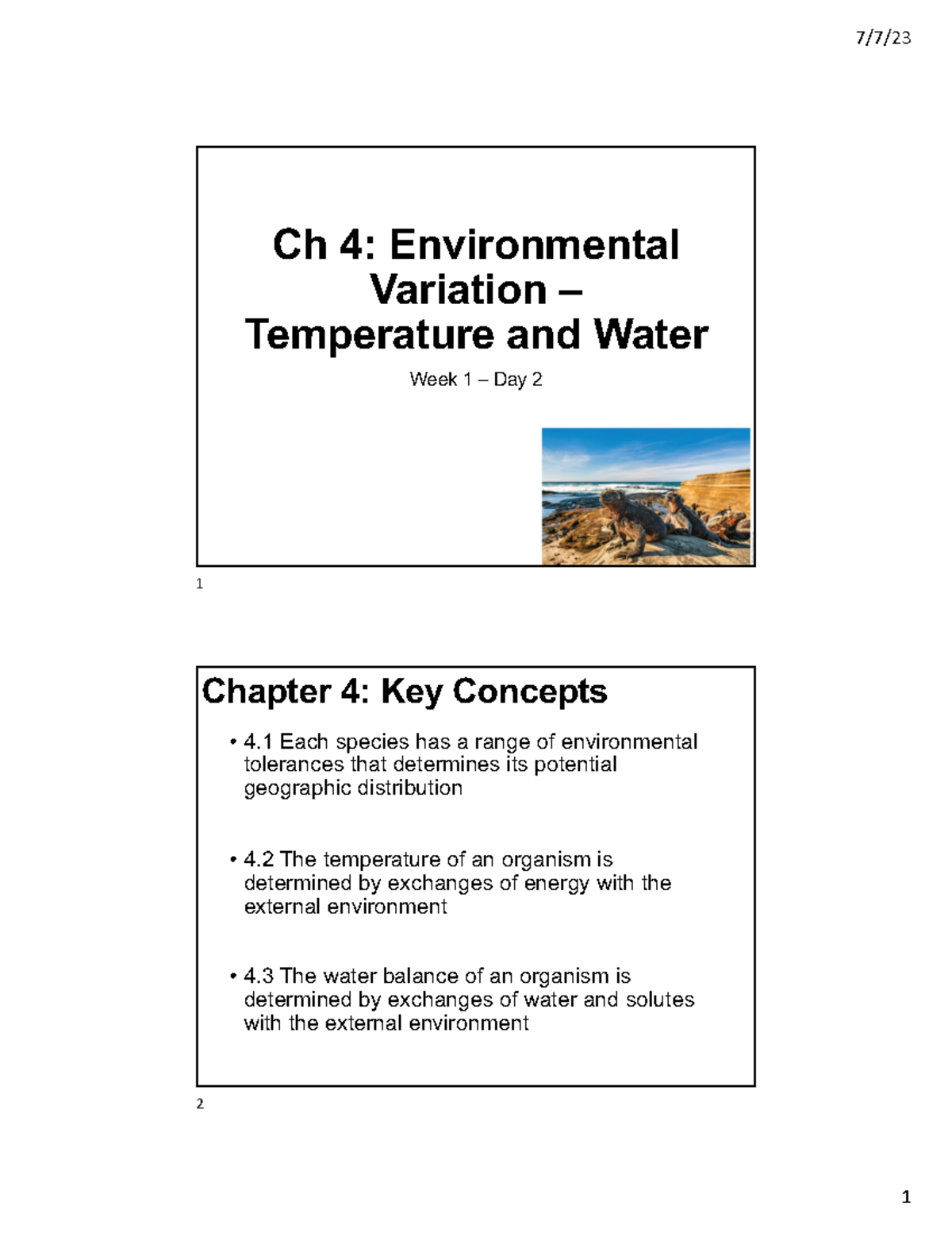 Lecture 3 - Ch 4: Environmental Variation – Temperature and Water Week ...