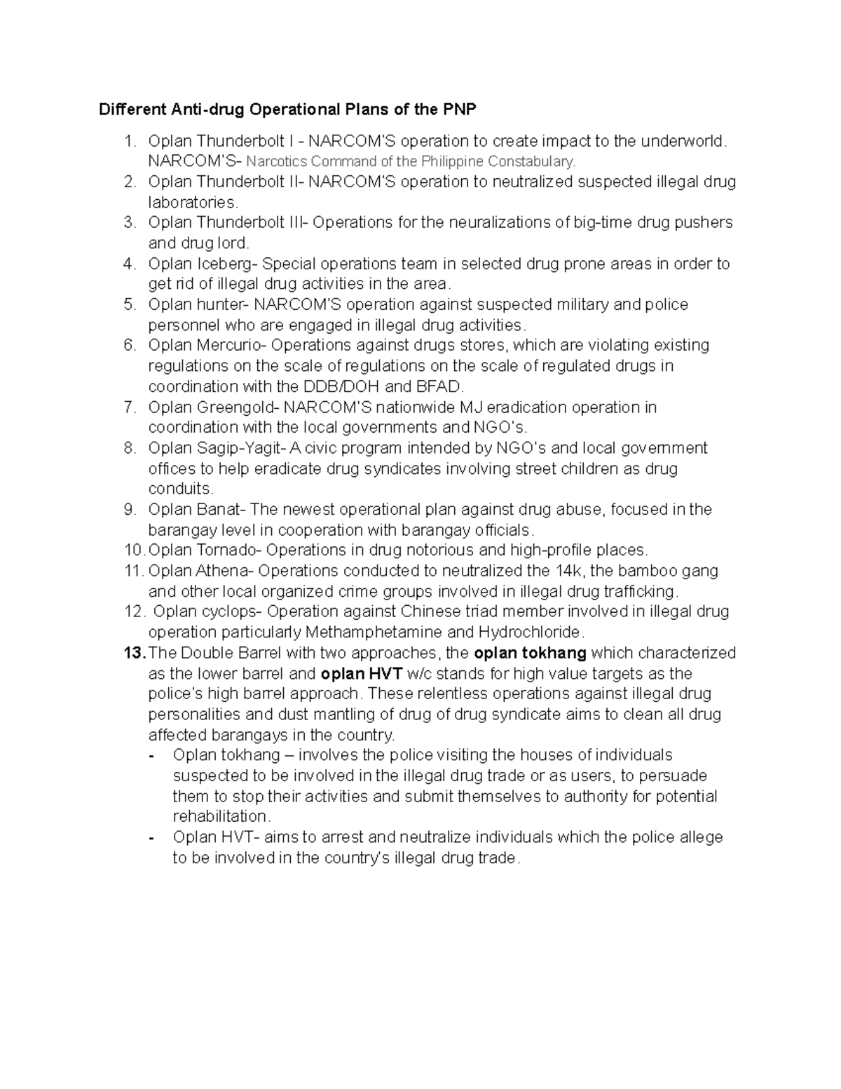 Different Anti-drug Operational Plans of the PNP - NARCOM’S- Narcotics ...