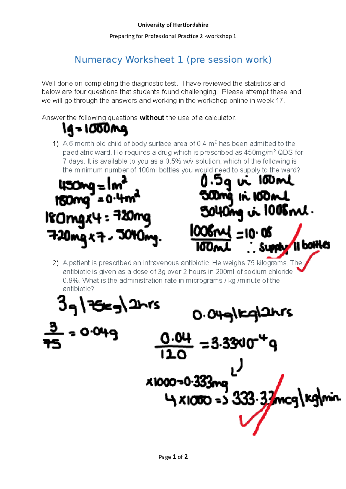 PPP2 Workshop 1 - Year 2 maths - University of Hertfordshire Preparing ...
