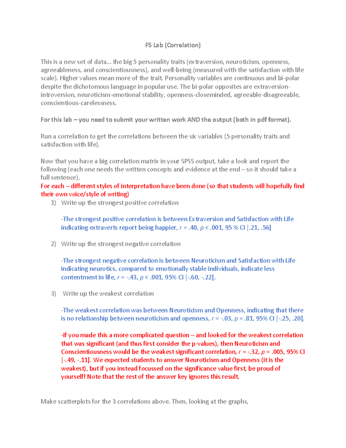 F5 Lab Answer Key - F5 Lab (Correlation) This is a new set of data ...
