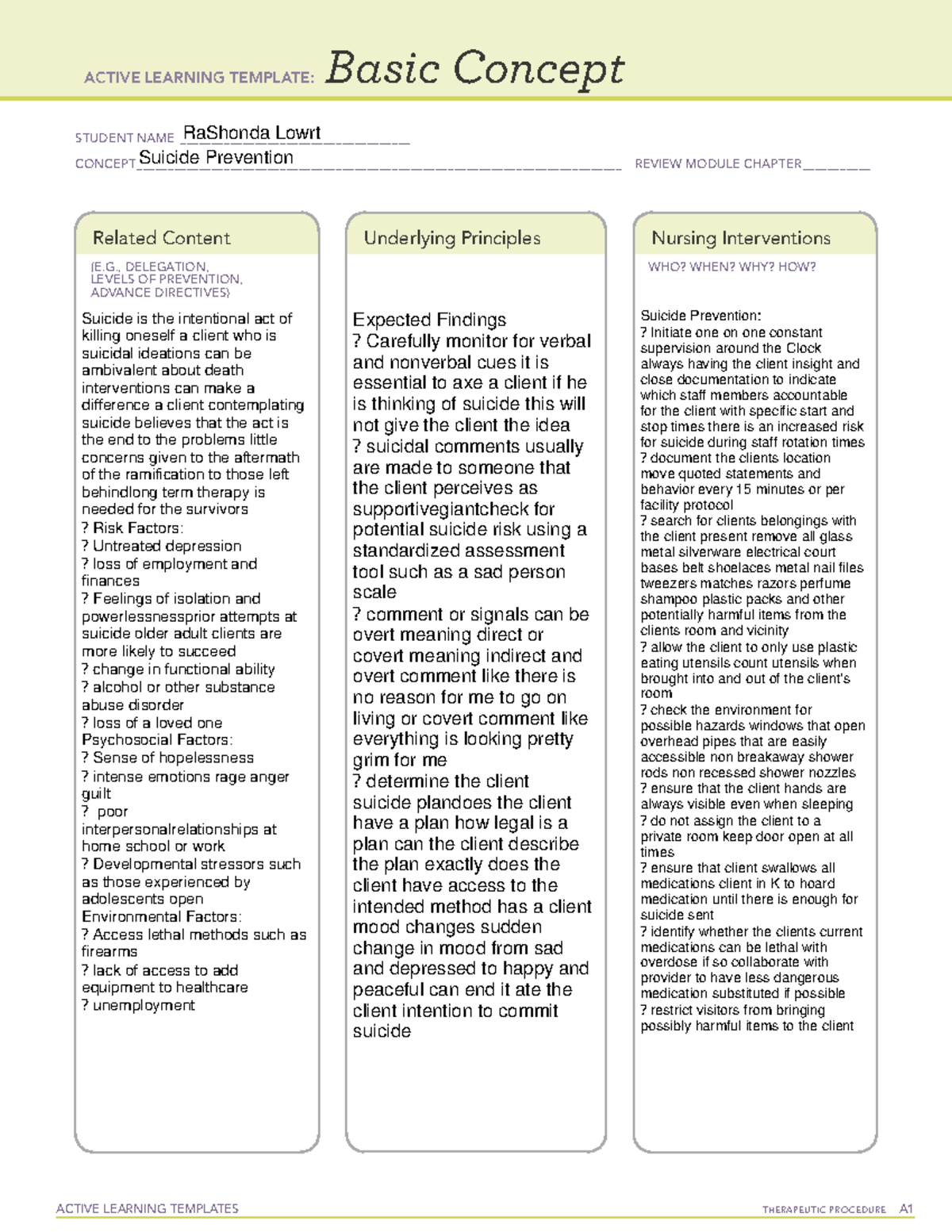 Suicide Prevention - ATI template - NUR 111 - ACTIVE LEARNING TEMPLATES ...