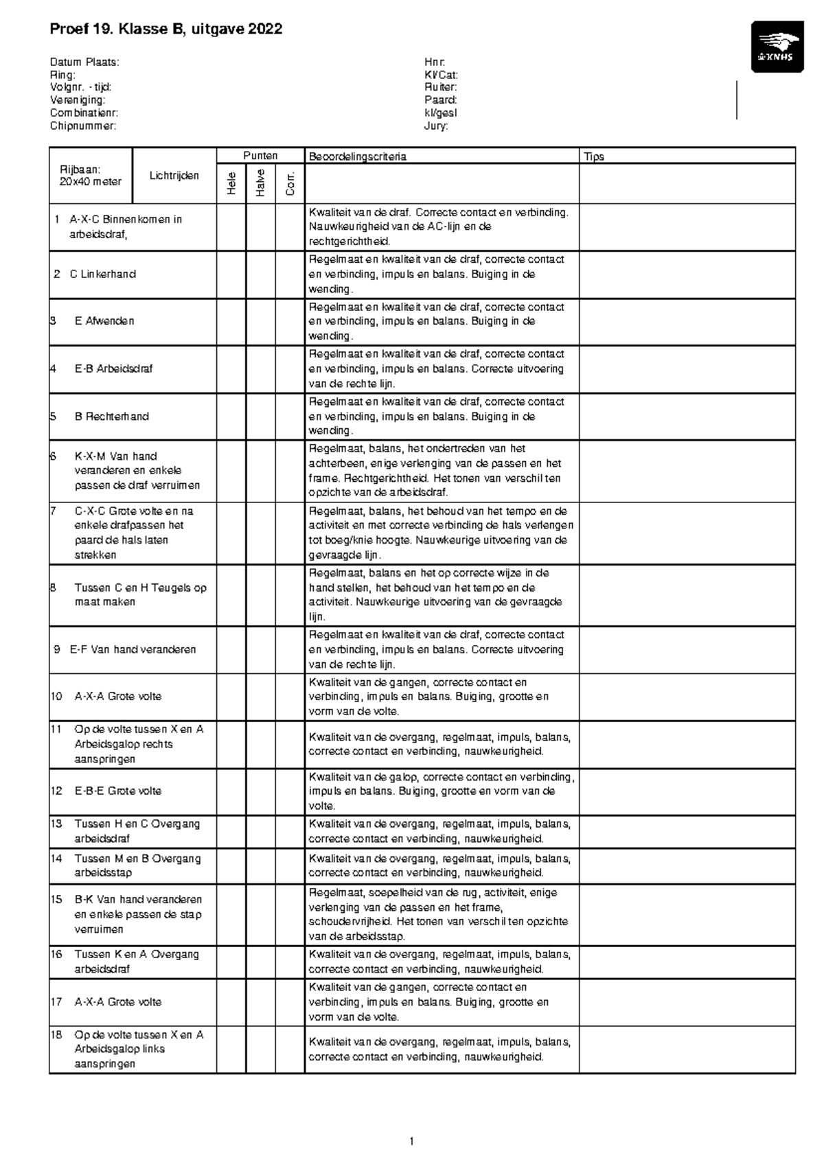 Proef 19 B dressuur versie 1 april 2022 - Proef 19. Klasse B, uitgave ...