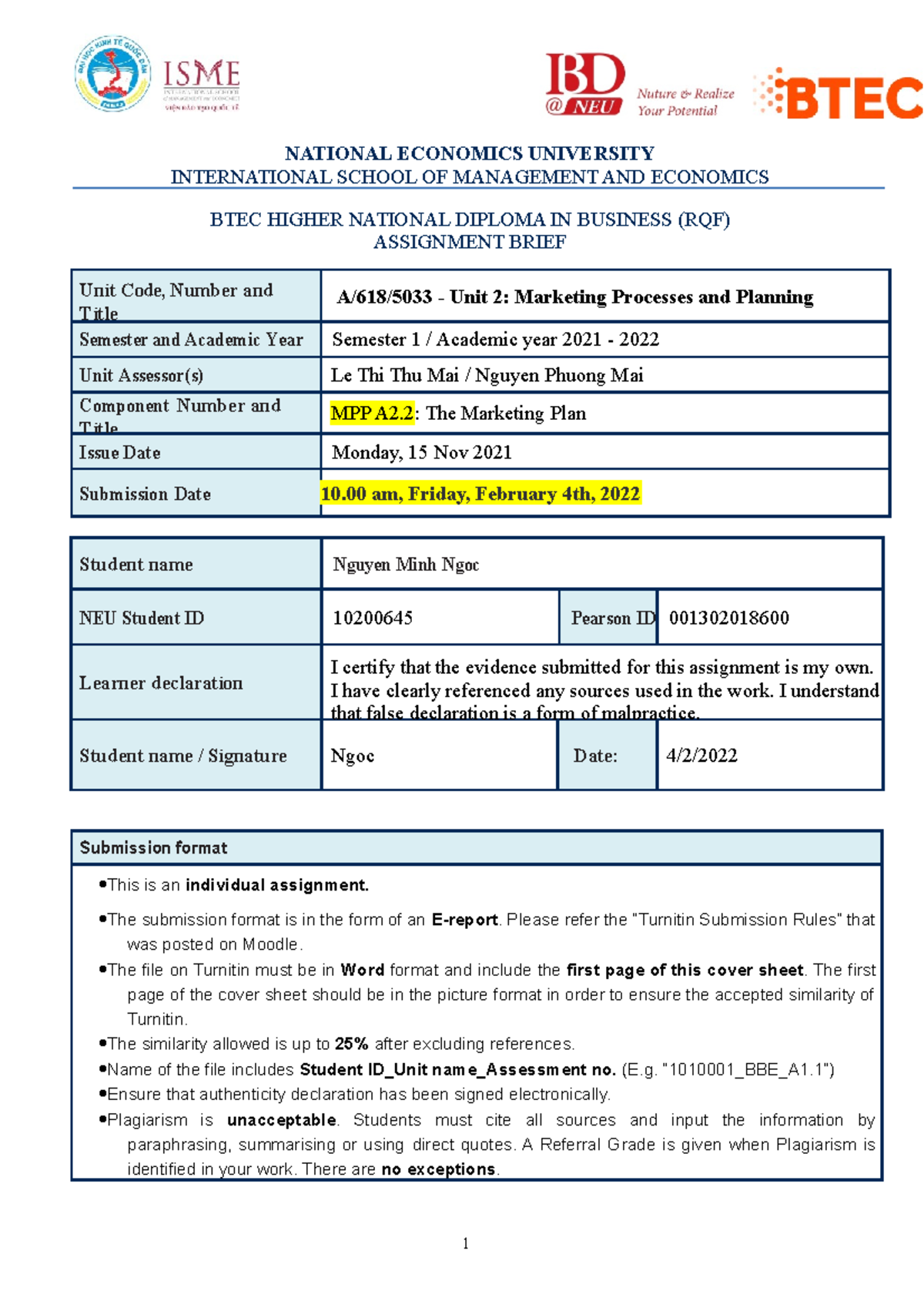 MPP Assignment Brief - A2 - NATIONAL ECONOMICS UNIVERSITY INTERNATIONAL ...