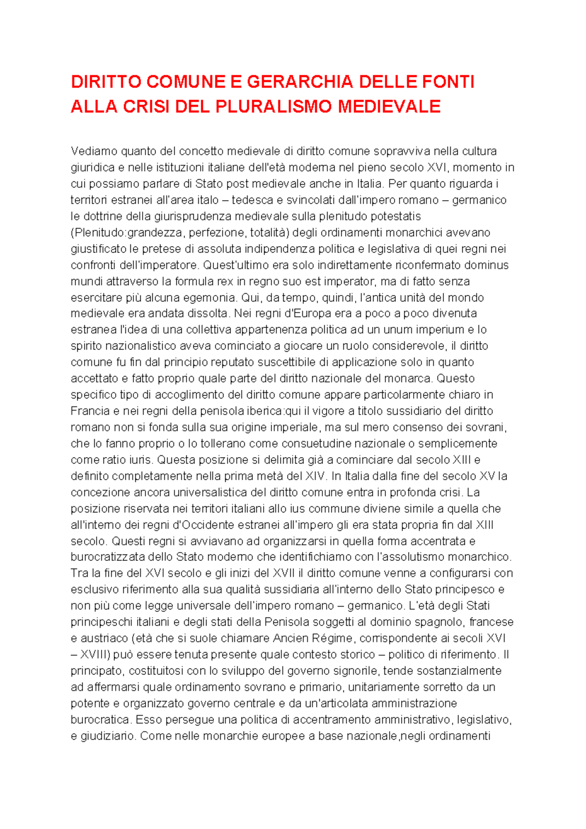 Diritto Comune E Gerarchia Delle Fonti ALLA Crisi DEL Pluralismo Medievale - DIRITTO COMUNE E ...