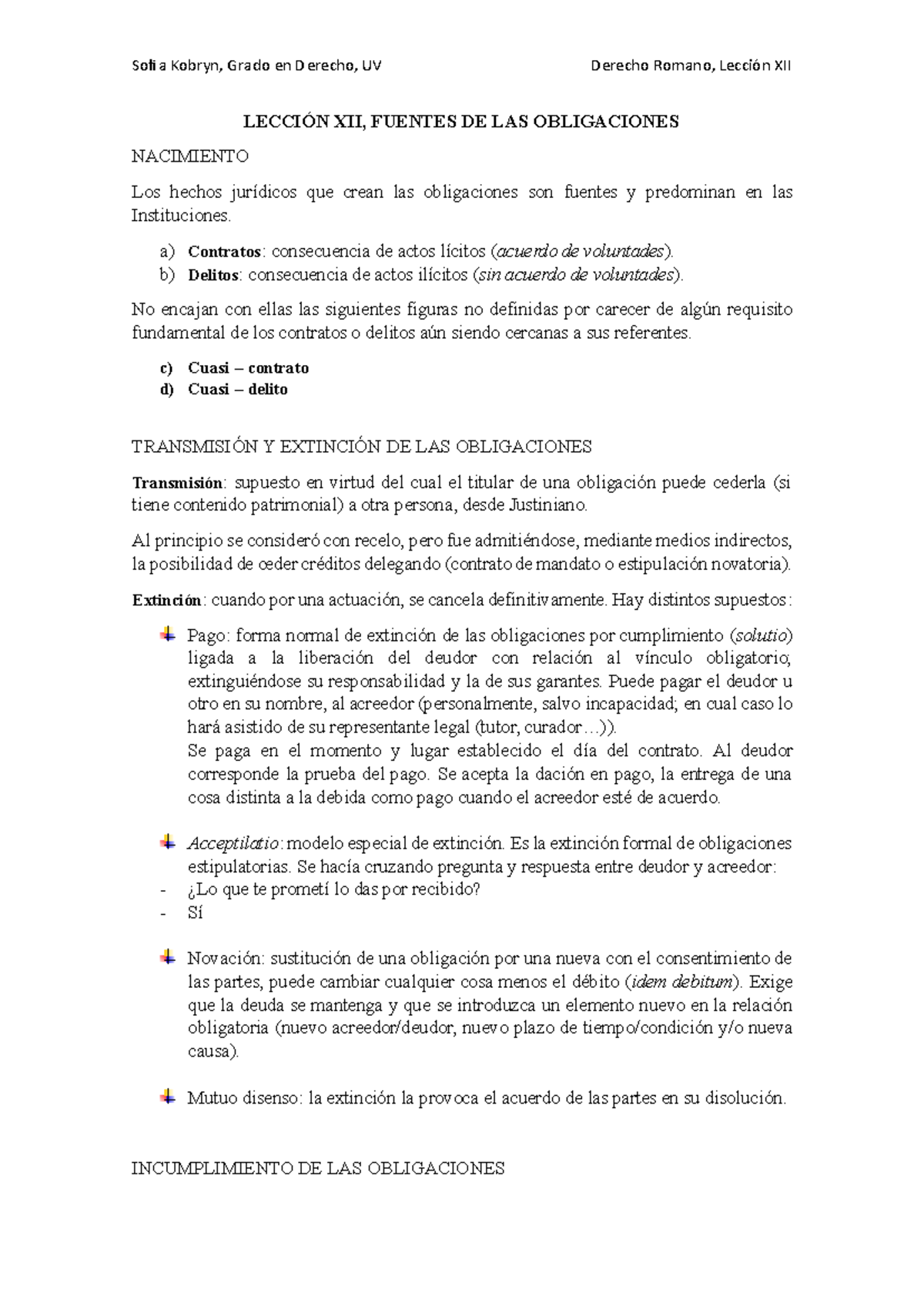 Lección XII D. Romano - Sofia Kobryn, Grado en Derecho, UV Derecho ...