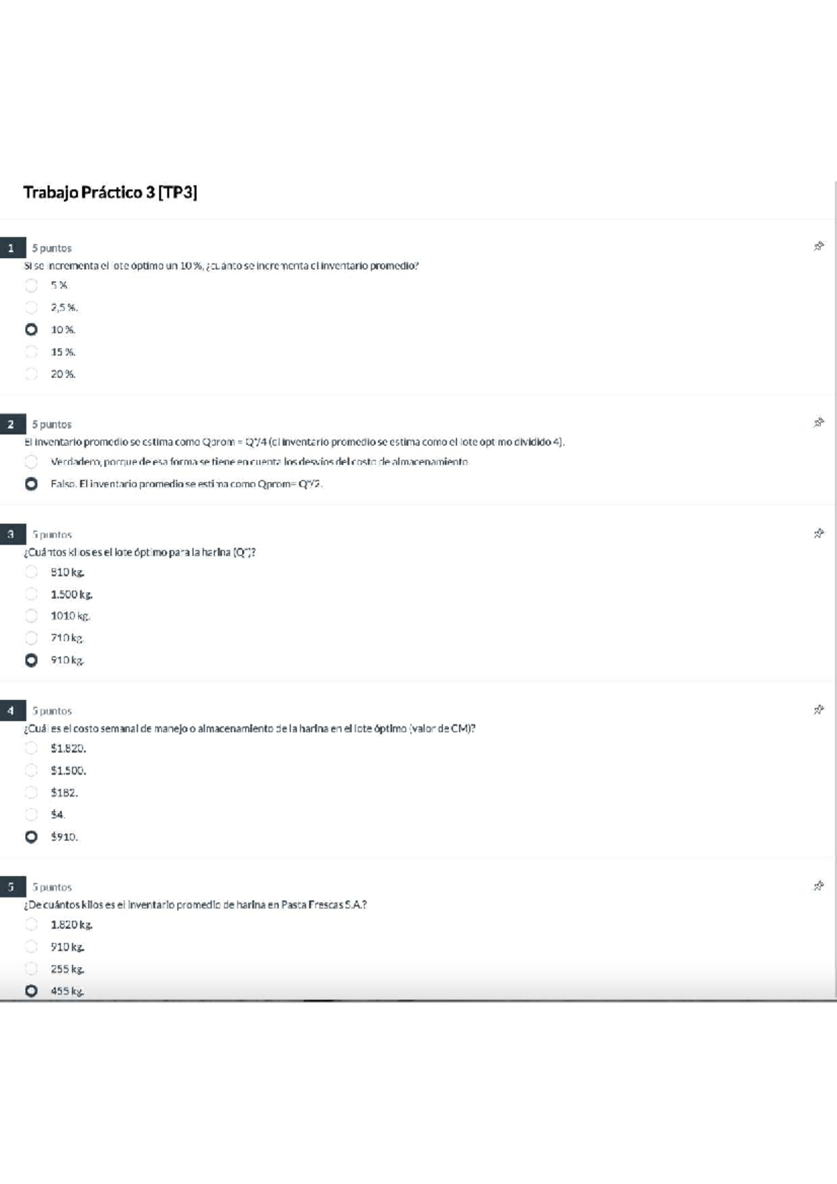 TP3 95% Logistica 2024 - Trabajo Práctico 3 1 5 puntos Si se incrementa el lote óptimo un se ...