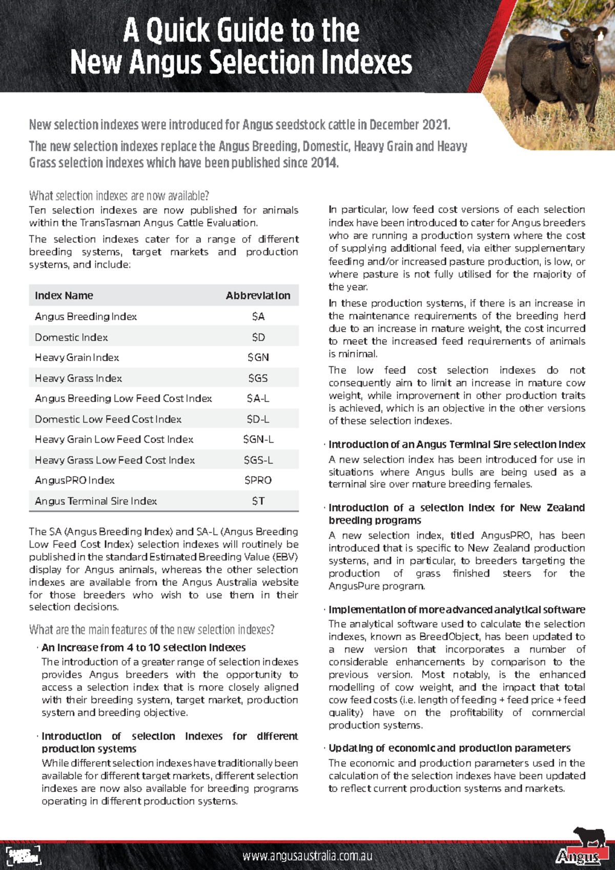 A Quick Guide to NEW Angus Selection Indexes - What selection indexes ...