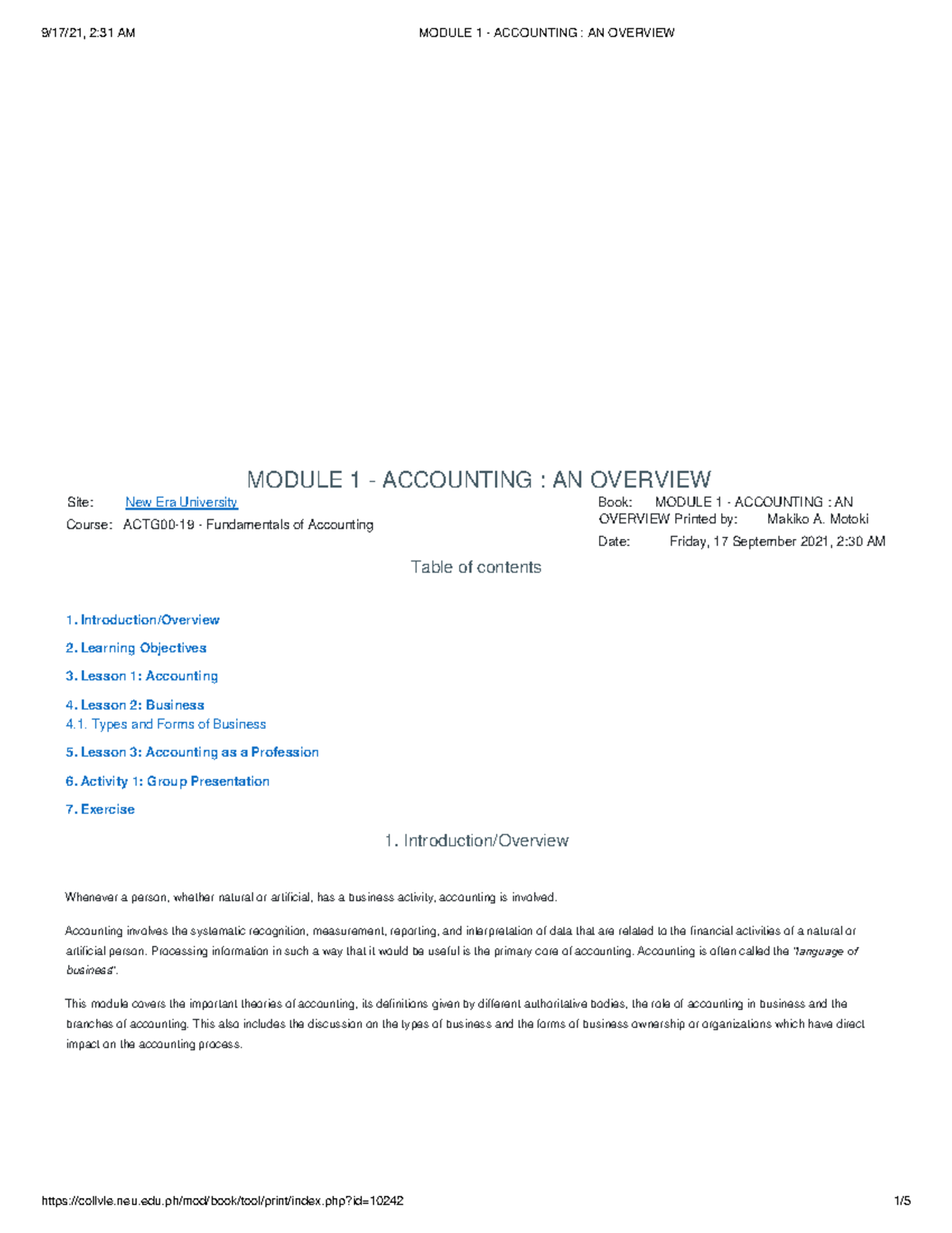 Module 1 - Accounting AN Overview Lecture for First year - MODULE 1 ...