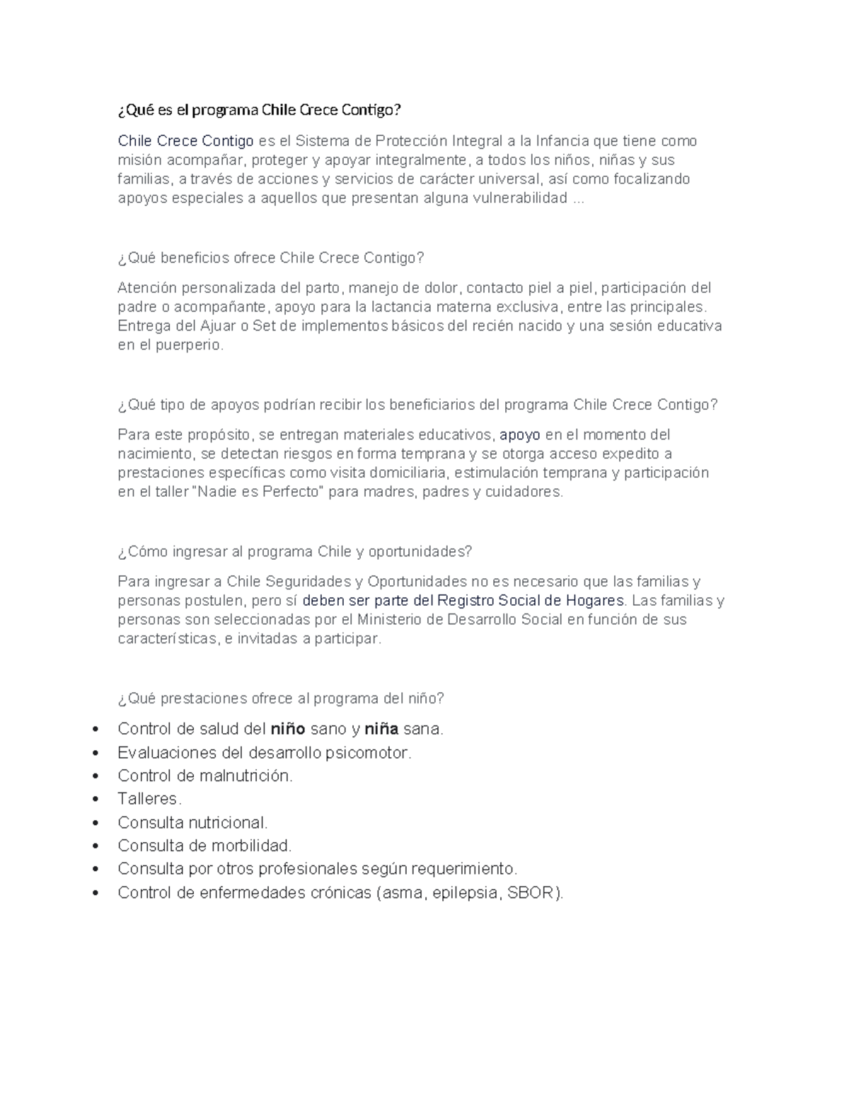 Qué es el programa Chile Crece Contigo - ¿Qué es el programa Chile ...