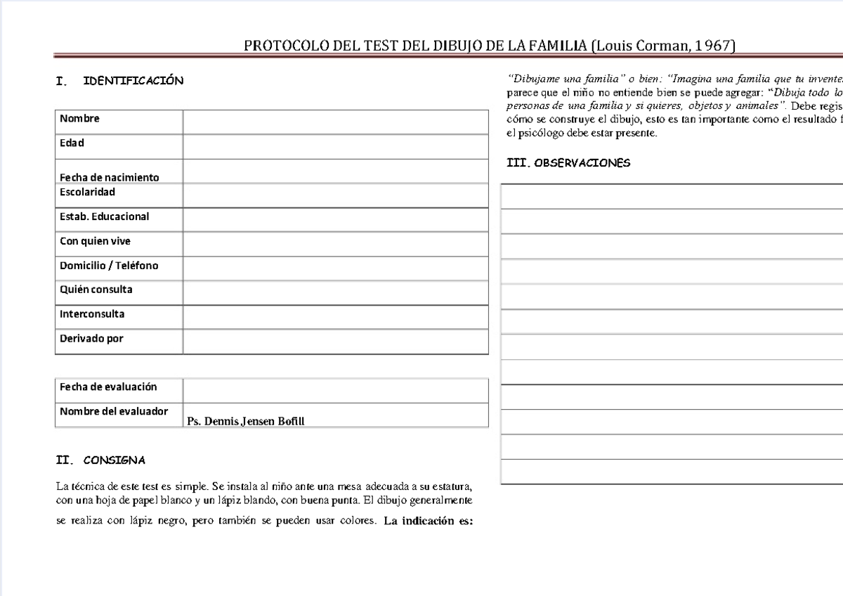 Dokumen - TEST - PROTOCOLO DEL TEST DEL DIBUJO DE LA FAMILIA (Louis ...