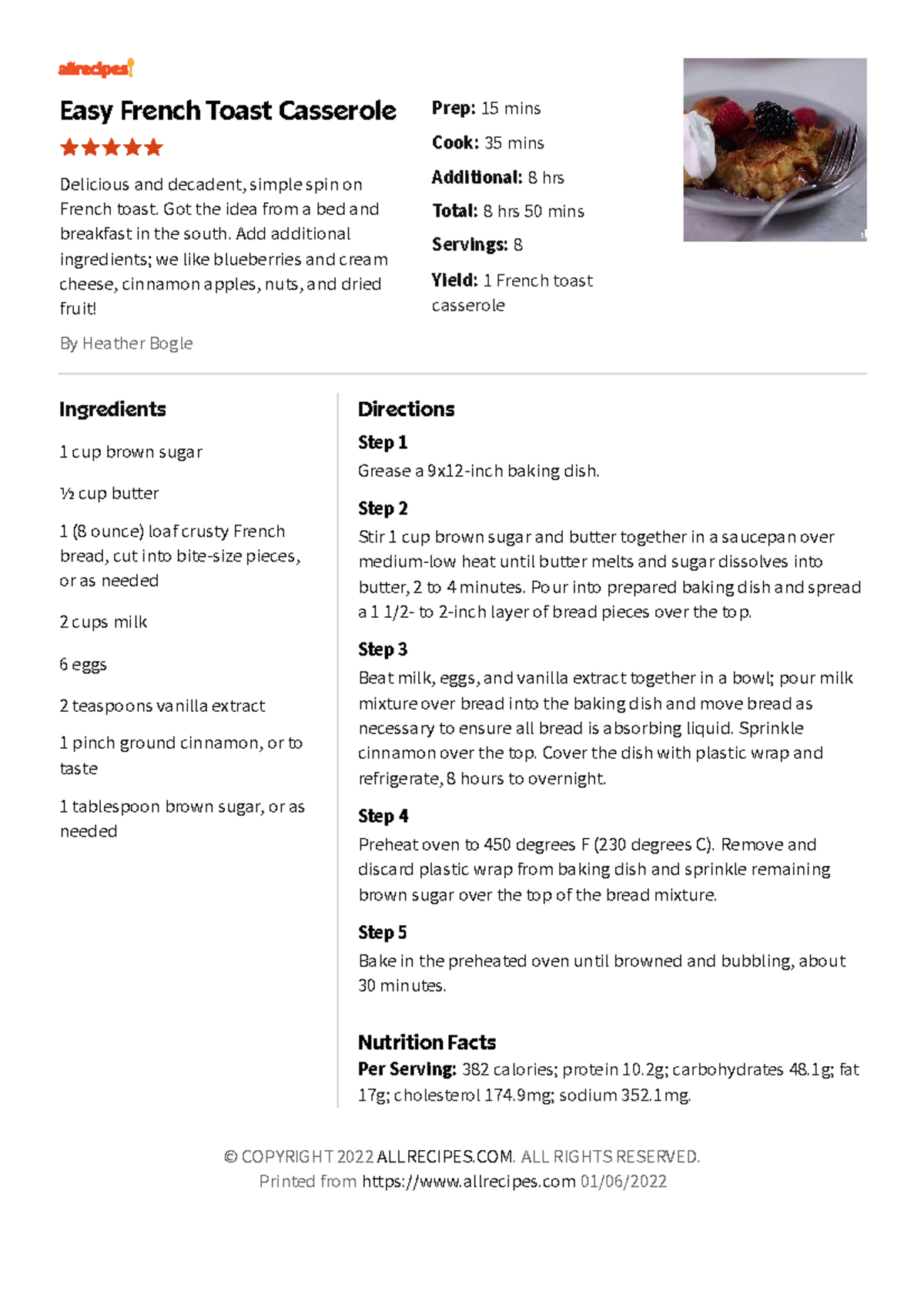 Easy French Toast Casserole Recipe Allrecipes - Easy French Toast ...
